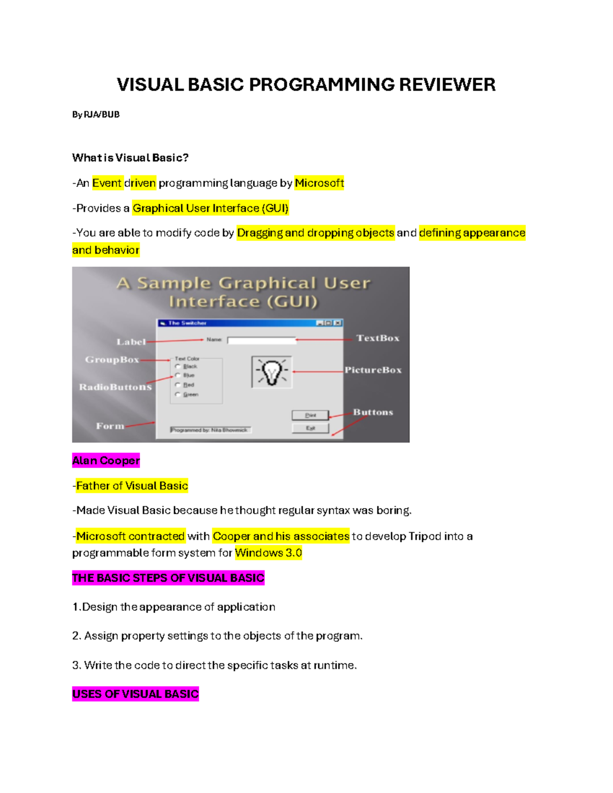 ICT First Lesson Reviewer - VISUAL BASIC PROGRAMMING REVIEWER By RJA ...
