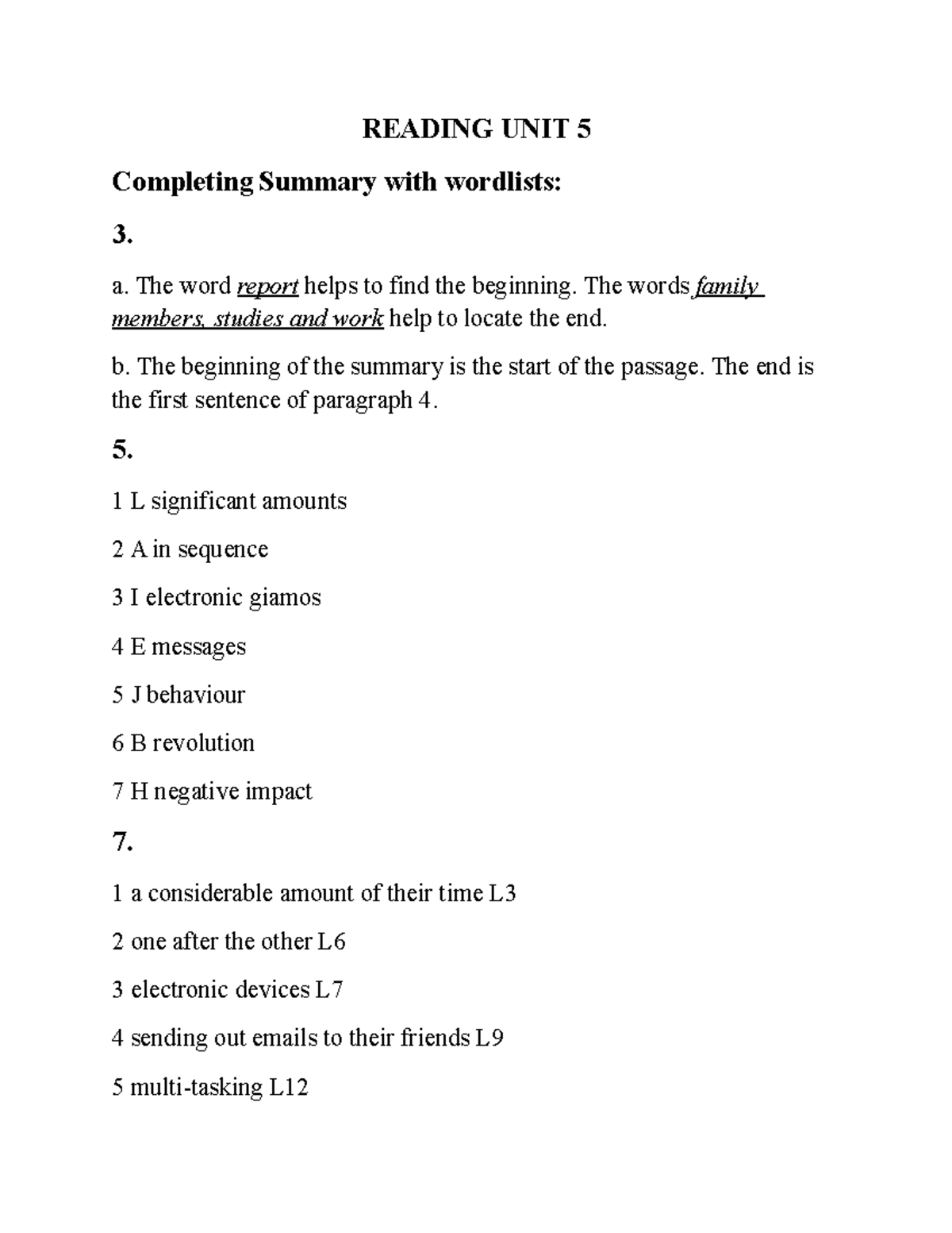 Reading Unit 5: Summary Completion & Global MCQ Strategies - Studocu