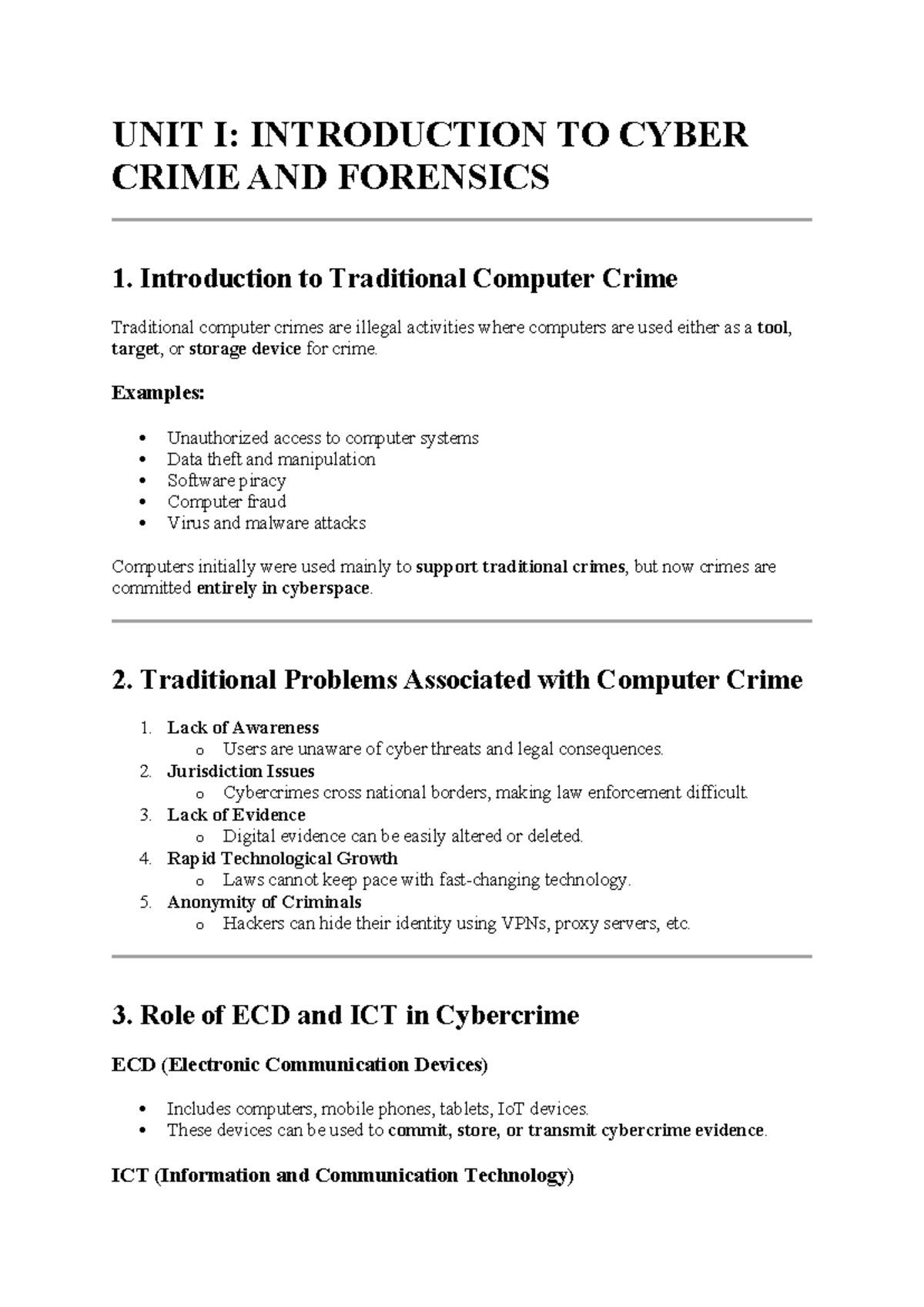 UNIT I: CB3601 - Intro to Cyber Crime & Forensics Notes - Studocu