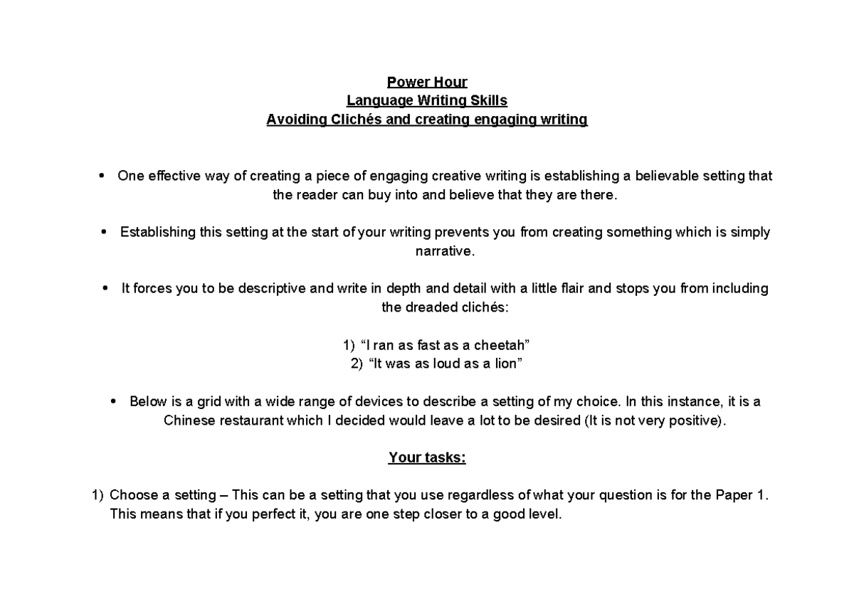 Power Hour 16 writing skills: Avoiding clichés in creative writing ...