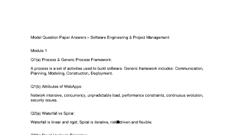 BCS5011 Software Engineering Project Management Practice Answers - Studocu