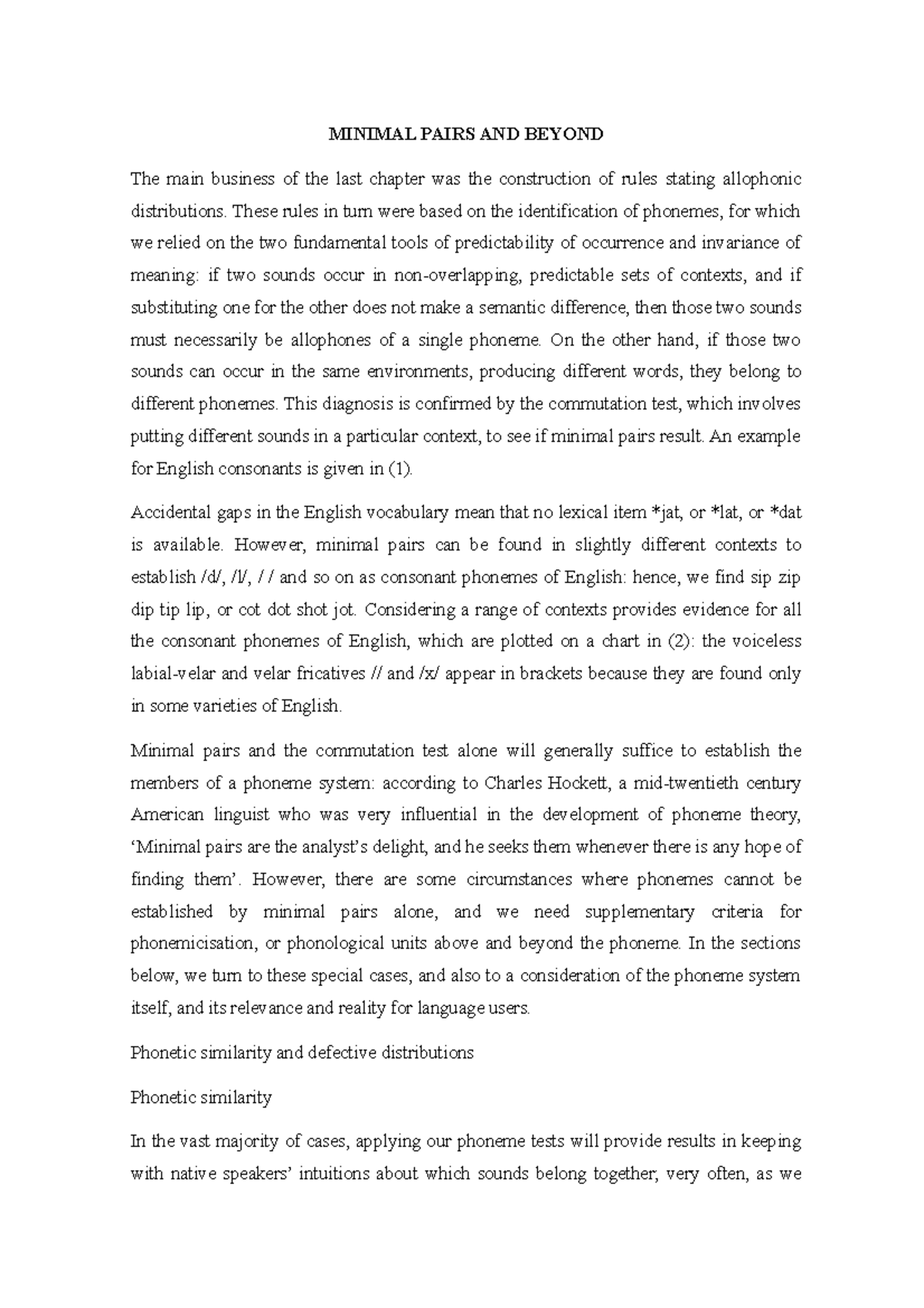 Revisiting Minimal Pairs: Beyond the Basics of Phoneme Analysis - Studocu