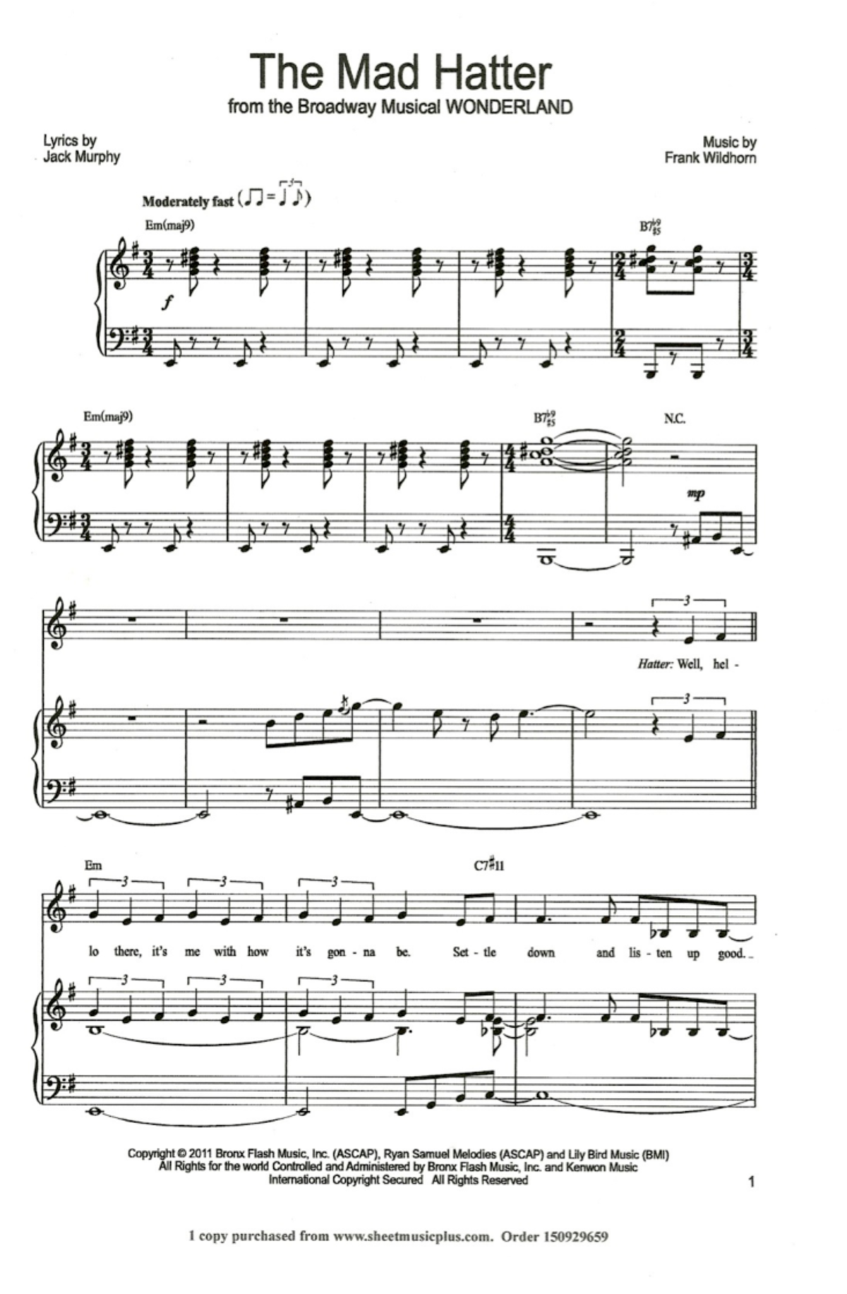 Original KEY - MAD Hatter Score - The Mad Hatter from the Broadway ...