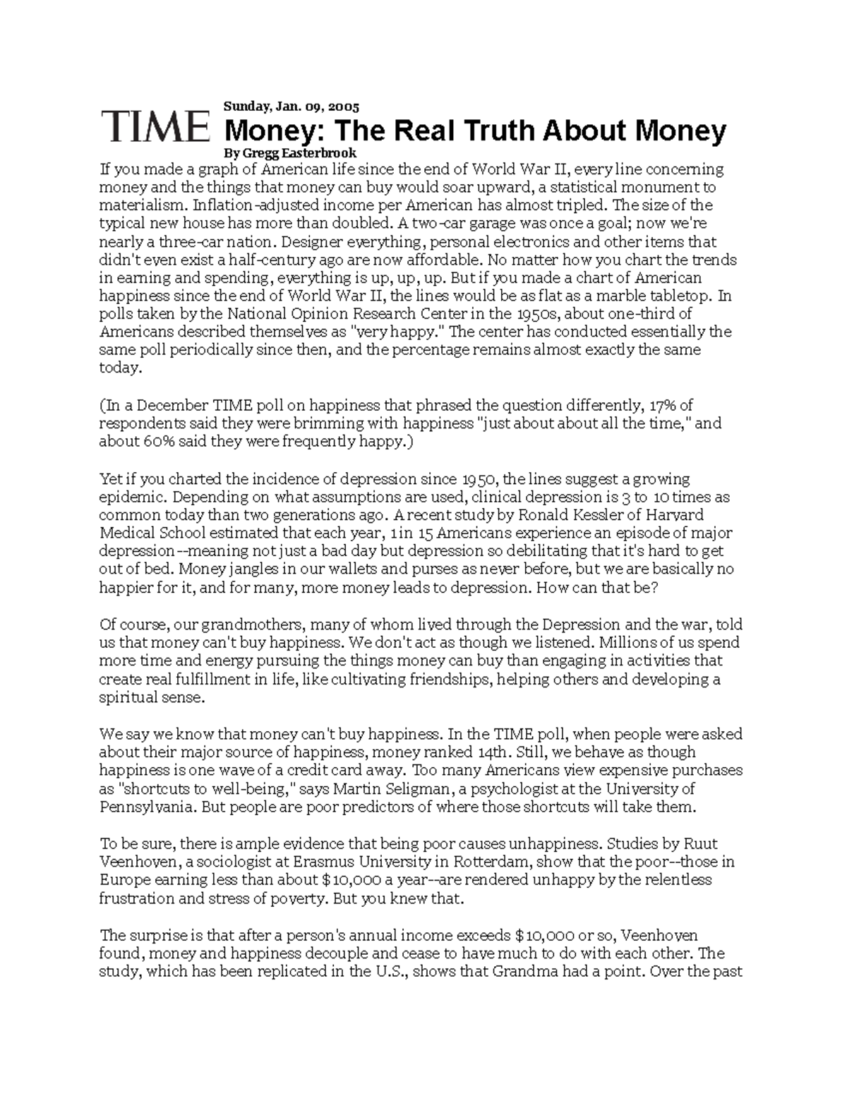 English 111 Essay Notes: The Real Truth About Money by Gregg ...