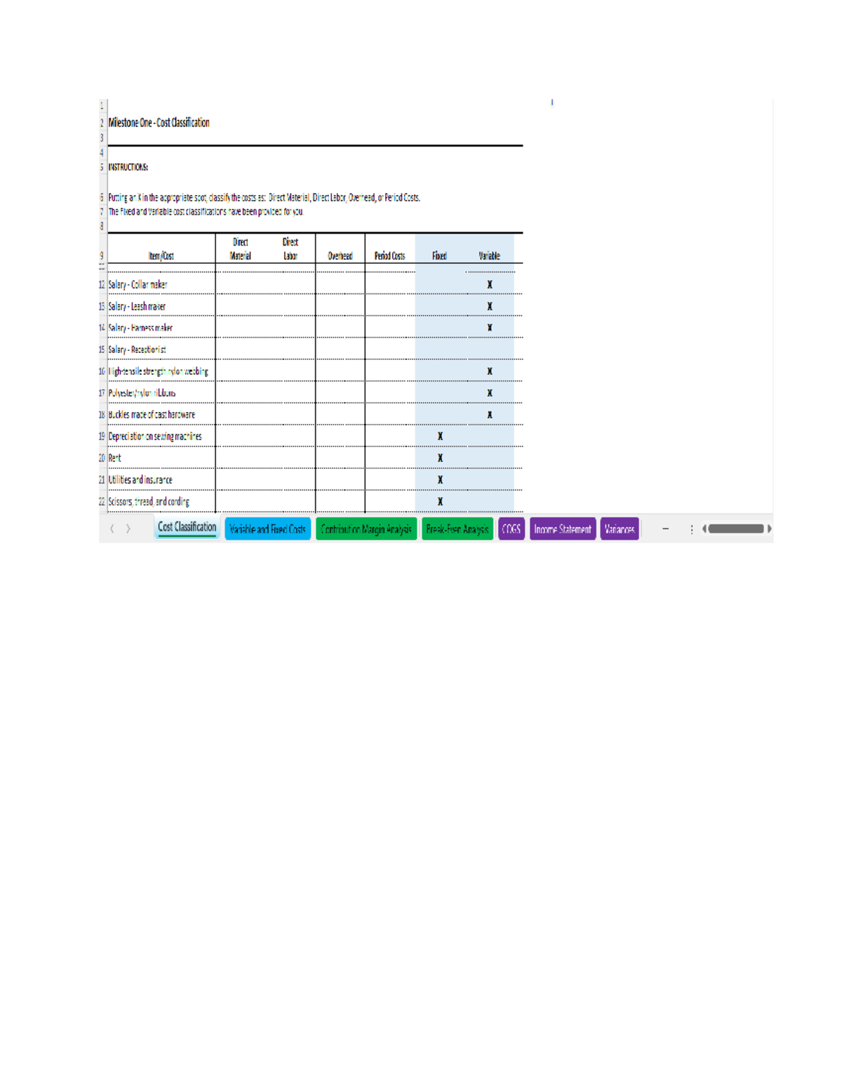 ACC 202 - N/A - 1 2 Milestone One Cost Classification 3 4 5 ...