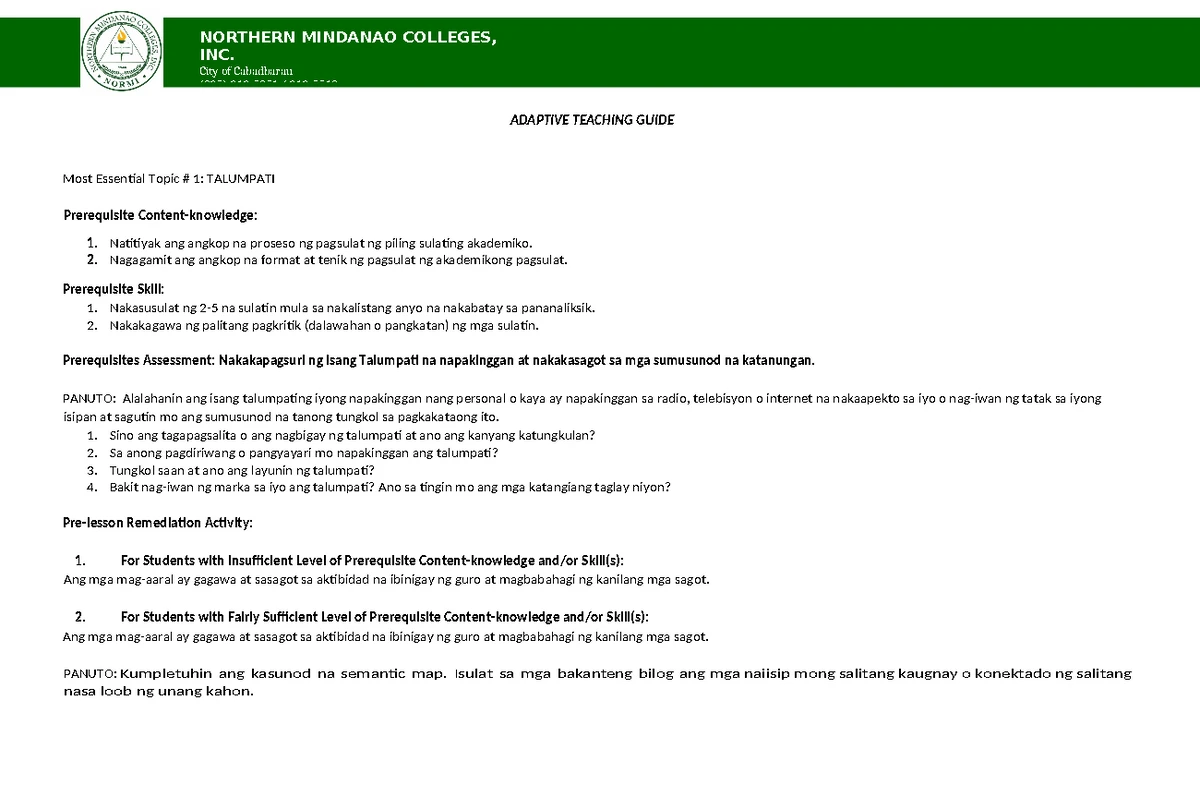 Fil 12 atg4 - Comprehensive Guide on Adaptive Teaching Strategies - Studocu