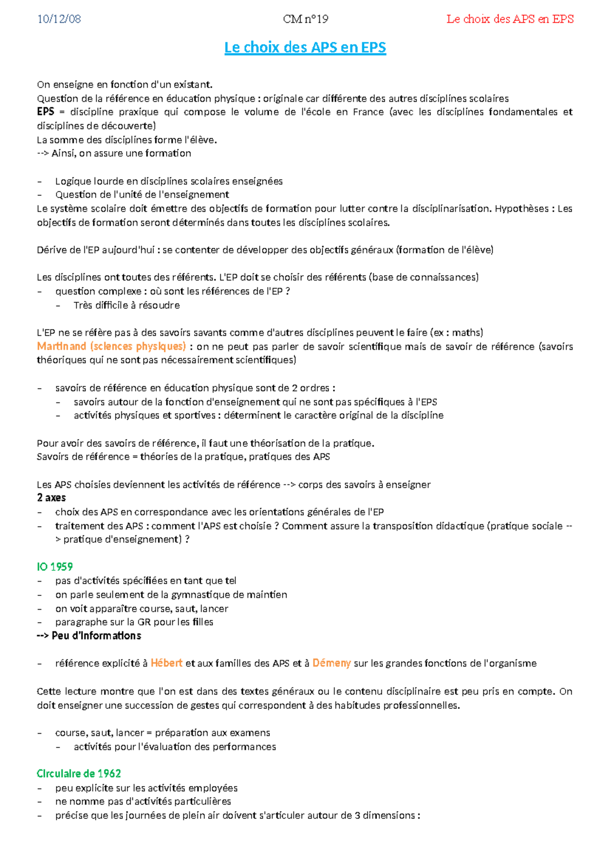 CM E1 - Le Choix des APS en EPS : Références et Didactique - Studocu