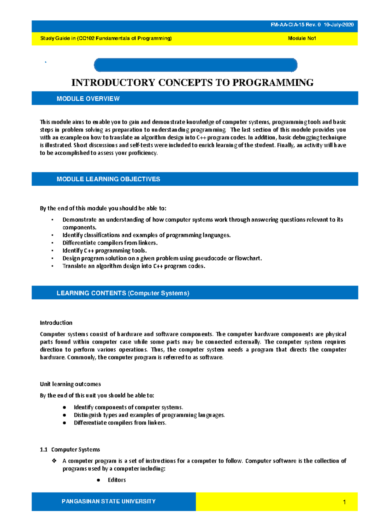 CC102-Chapter 1 Lecture Notes - Study Guide in (CC102 Fundamentals of ...