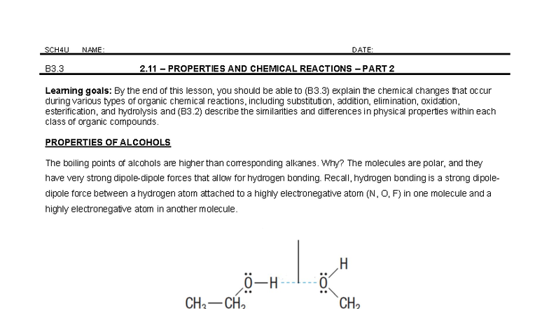 SCH4U Final Exam: Properties & Reactions of Organic Compounds - Studocu