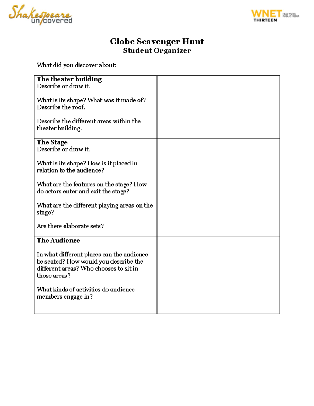 Shakespeare Theatre Globe Scavenger Hunt Organizer SO 2 - Studocu