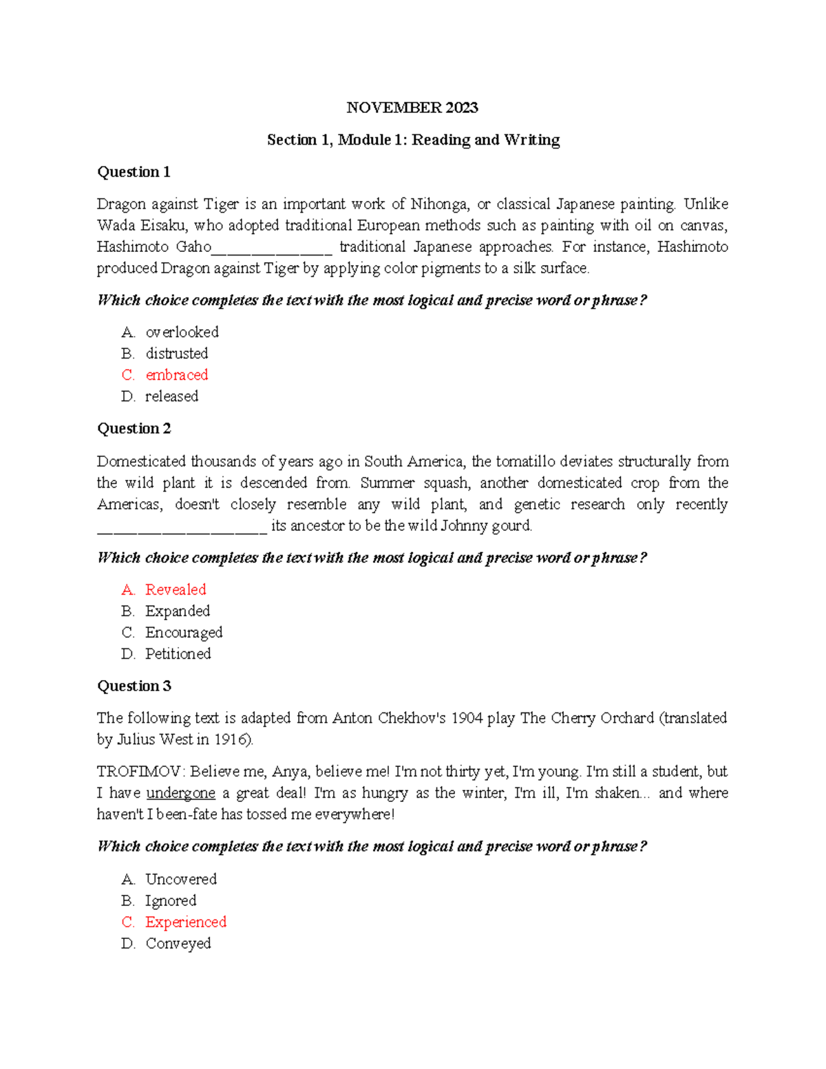 REAL TEST 3 - SAT: Reading and Writing Practice Questions - Studocu