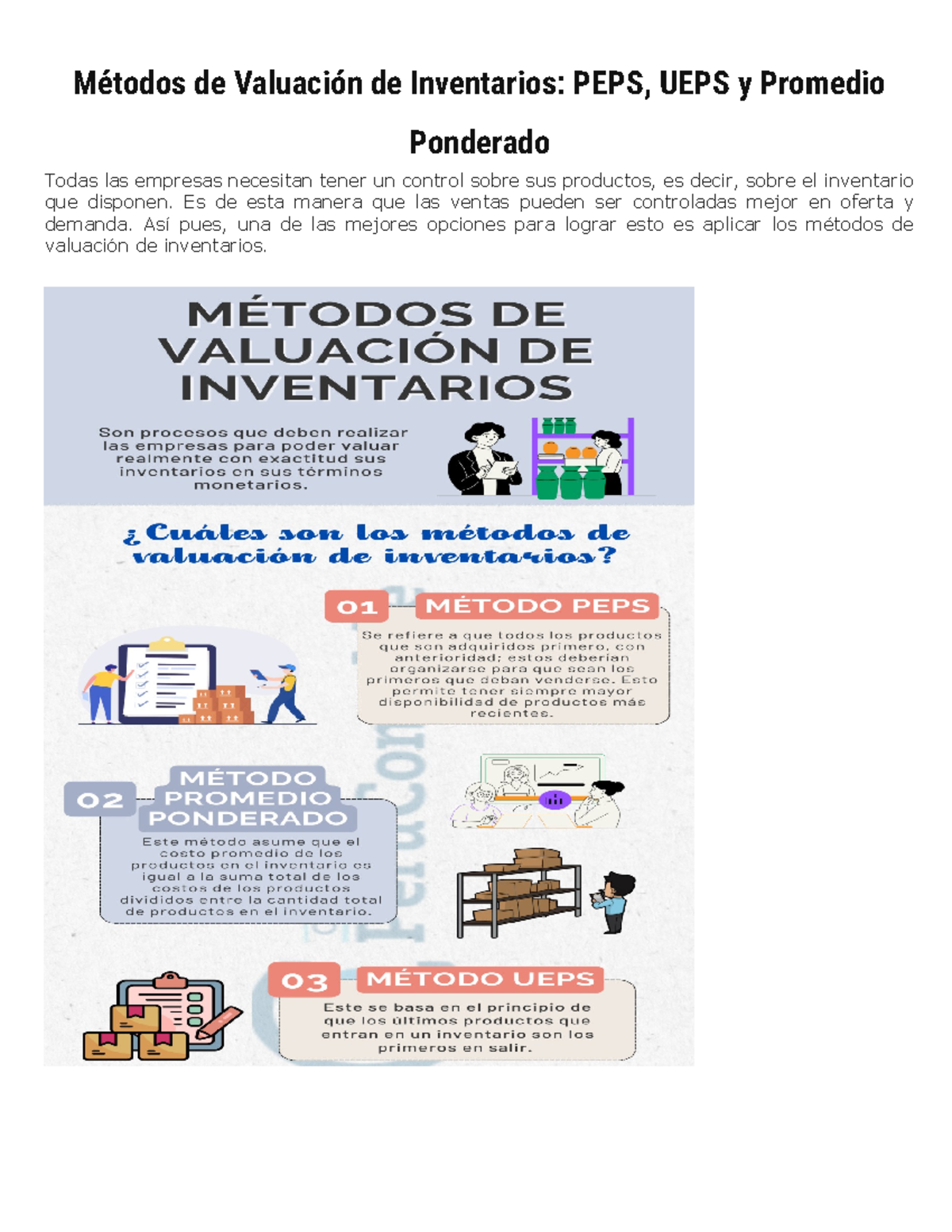 Métodos de Valuación de Inventarios: PEPS, UEPS y Promedio Ponderado - Studocu