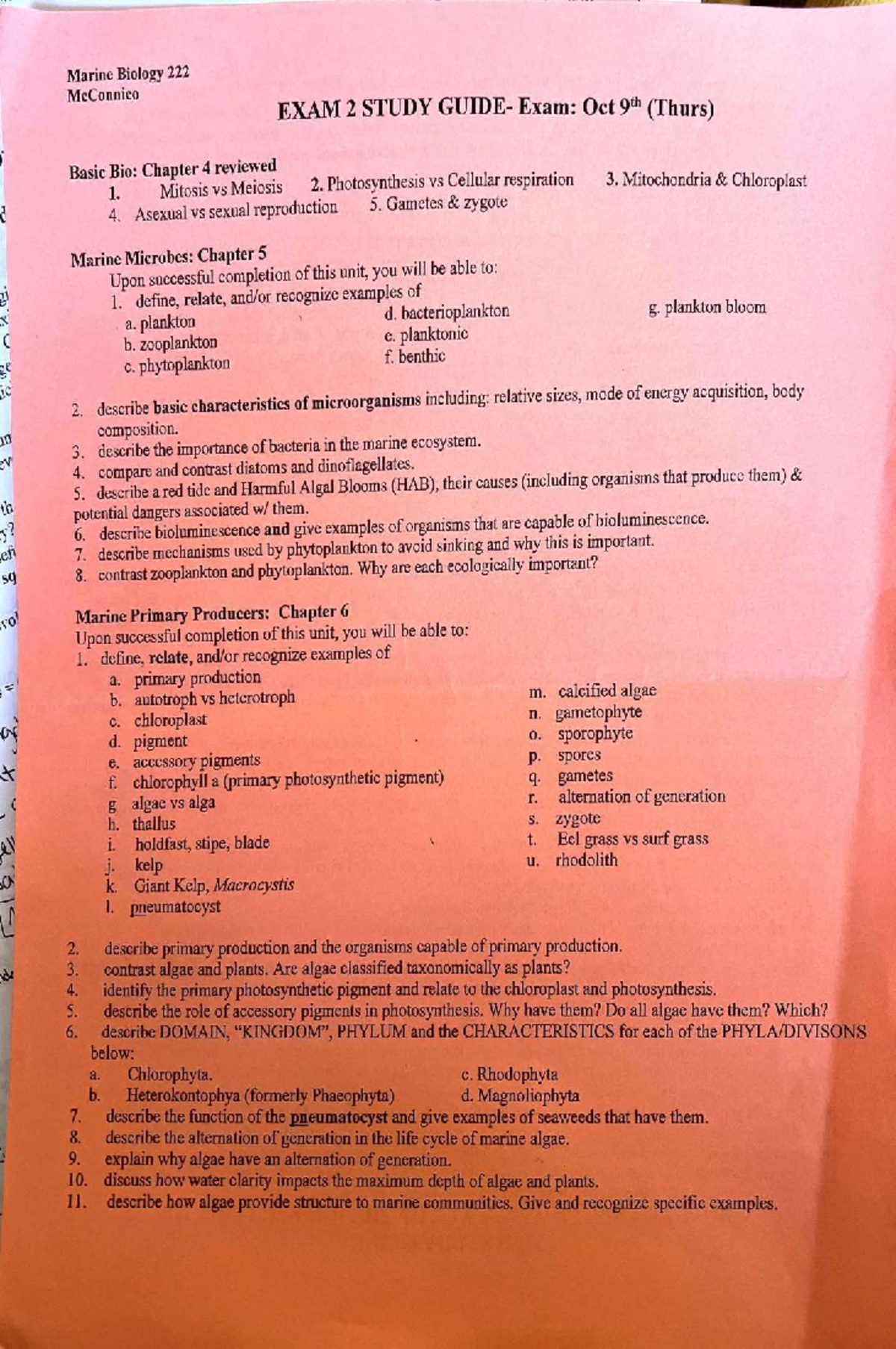 Marine Biology 222 Exam 2 Study Guide: Key Concepts & Topics - Studocu