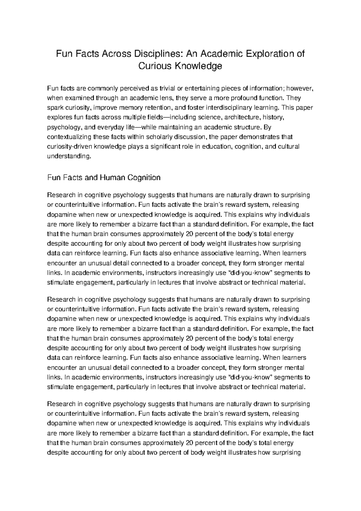 Fun Facts Across Disciplines: An Academic Essay Exploration - Studocu