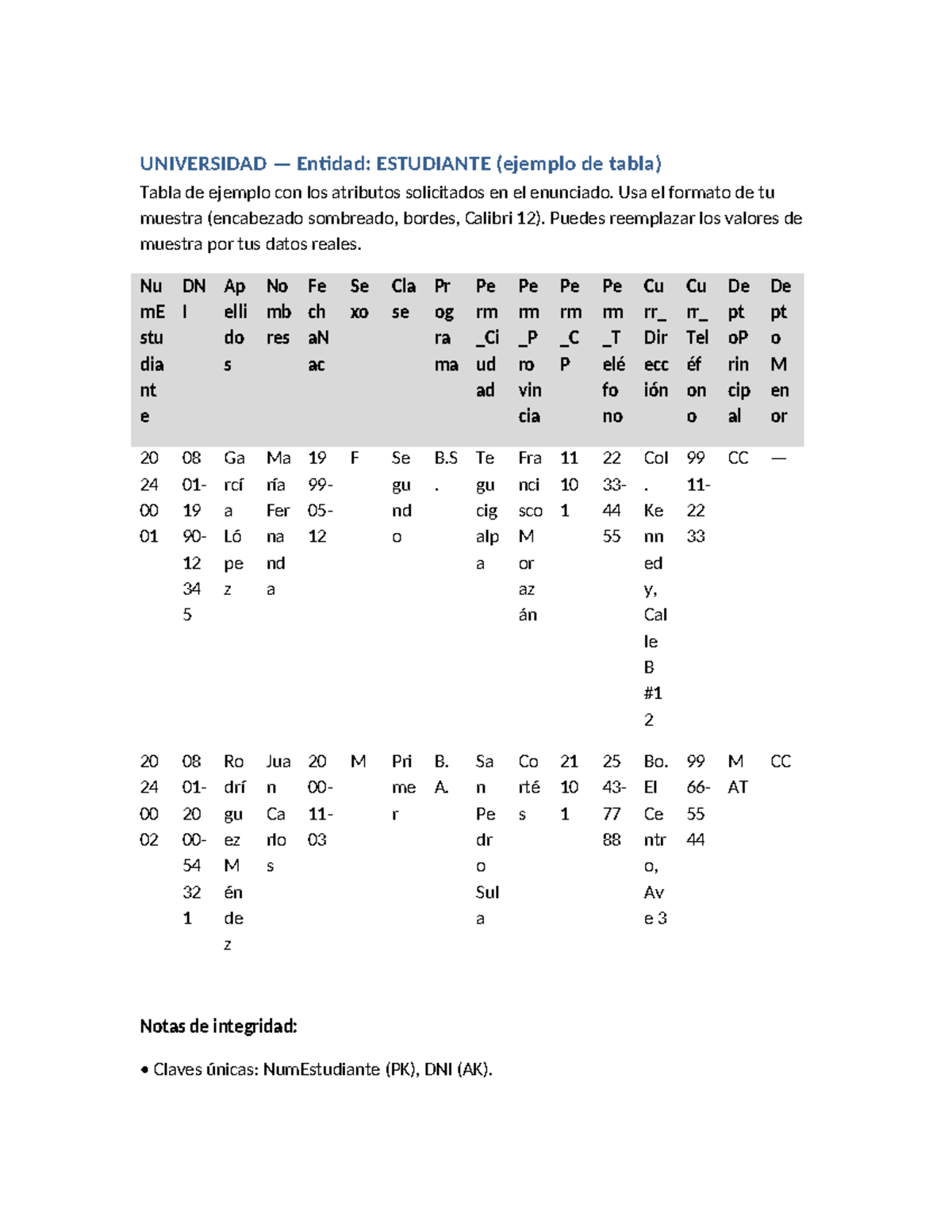 Tabla Ejemplo de Estudiantes - Universidad 2024 - Studocu
