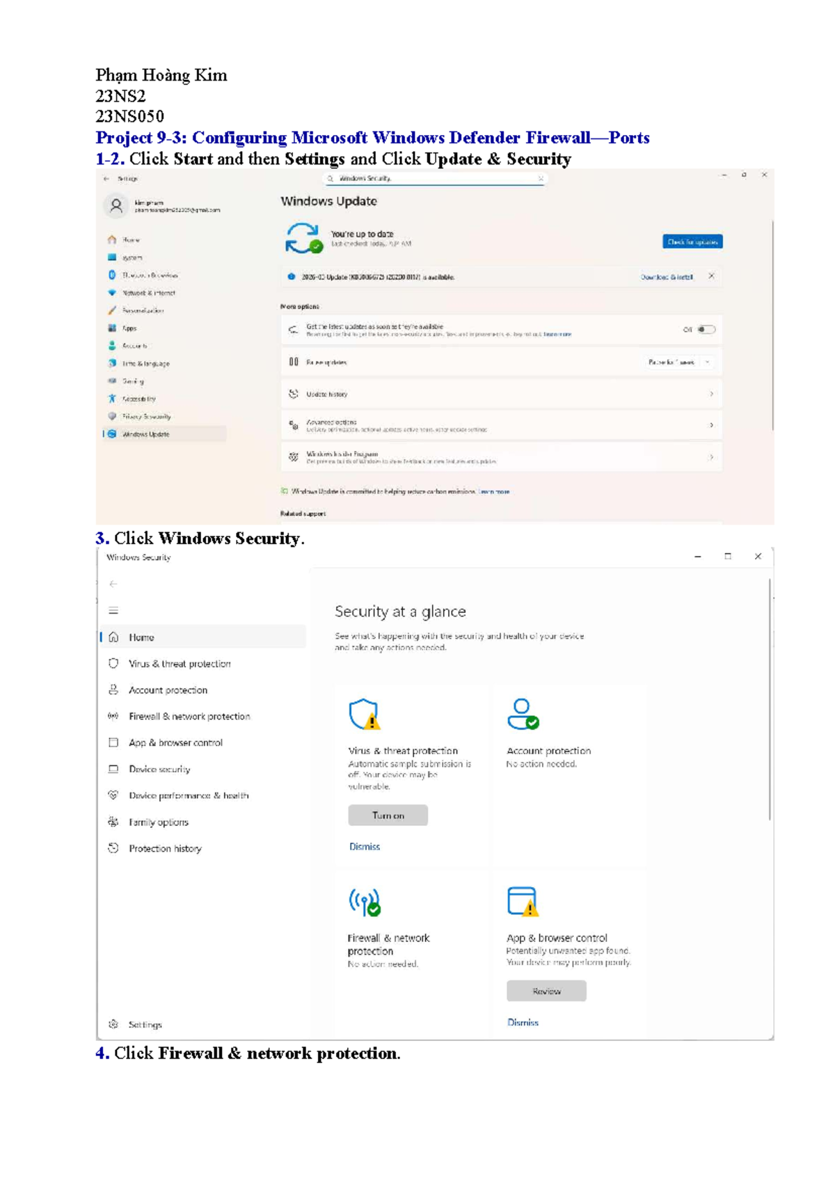 Configuring Microsoft Windows Defender & Access Points - 23NS050 - Studocu