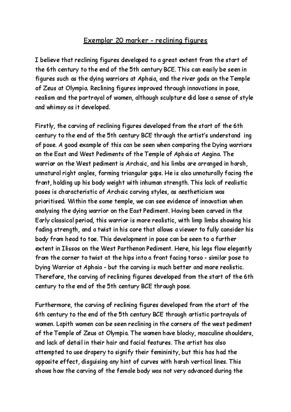 Exemplar 20 Marker: Evolution of Reclining Figures (6th-5th BCE) - Studocu