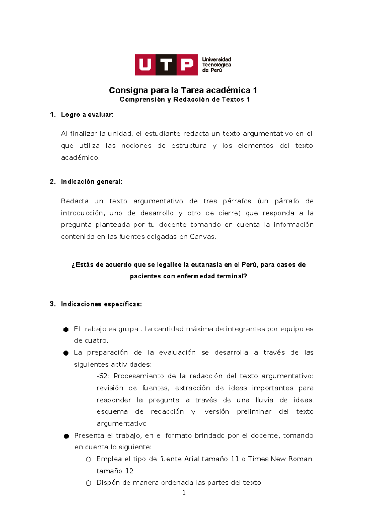 TA1: Consigna para la Redacción de Texto Argumentativo sobre Eutanasia ...