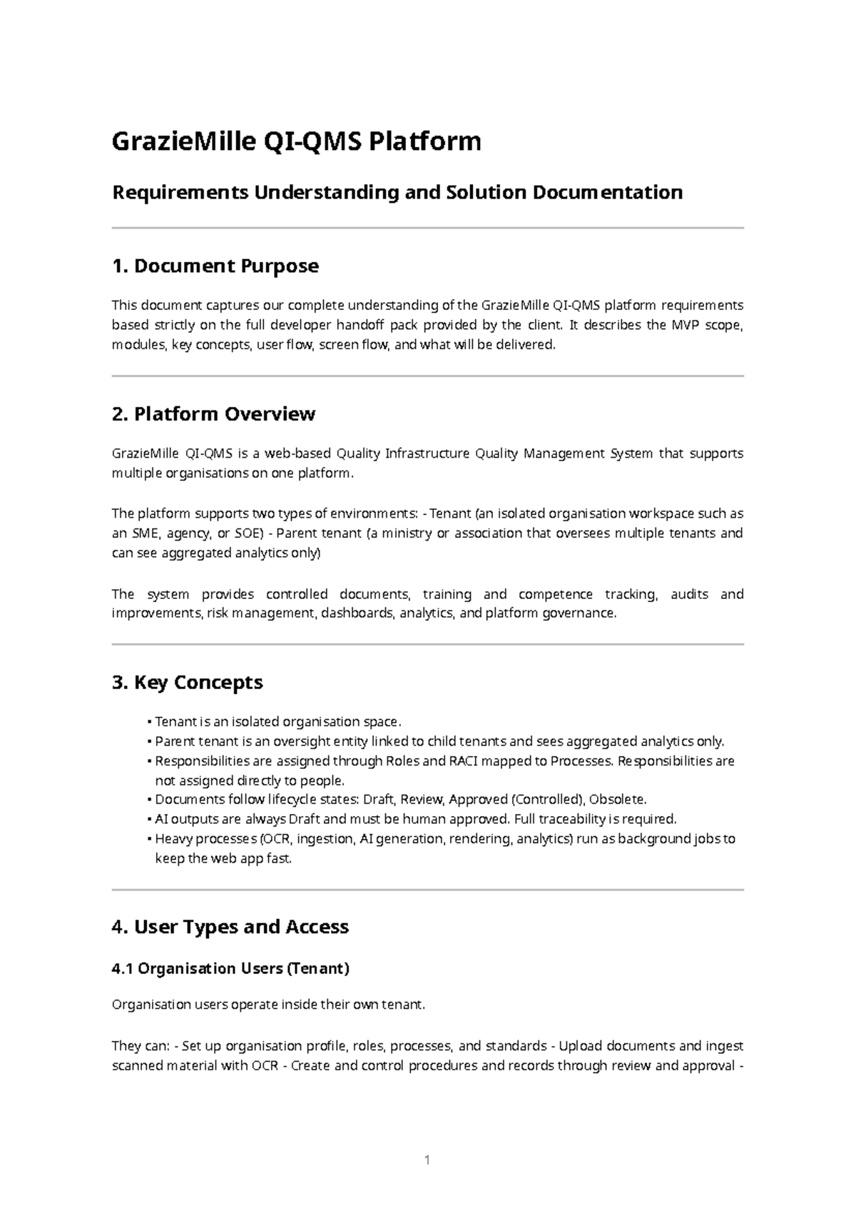 GrazieMille Qi-QMS: Requirements & Solution Documentation Overview ...