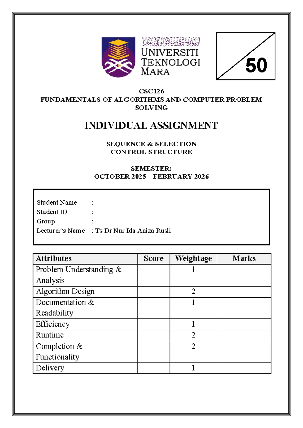 CSC126 Individual Assignment: Sequence Selection Control Structure - Studocu