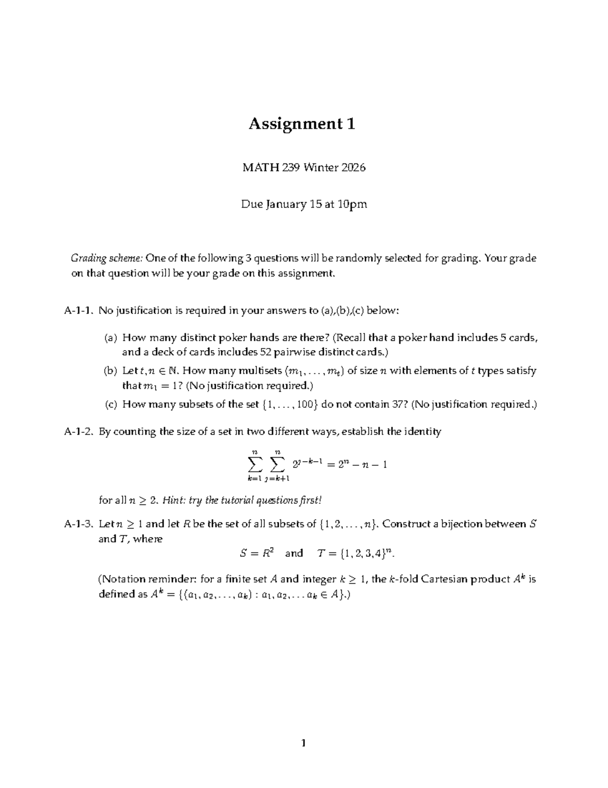 A1 MATH 239 W26 - Assignment 1 Overview and Grading Details - Studocu
