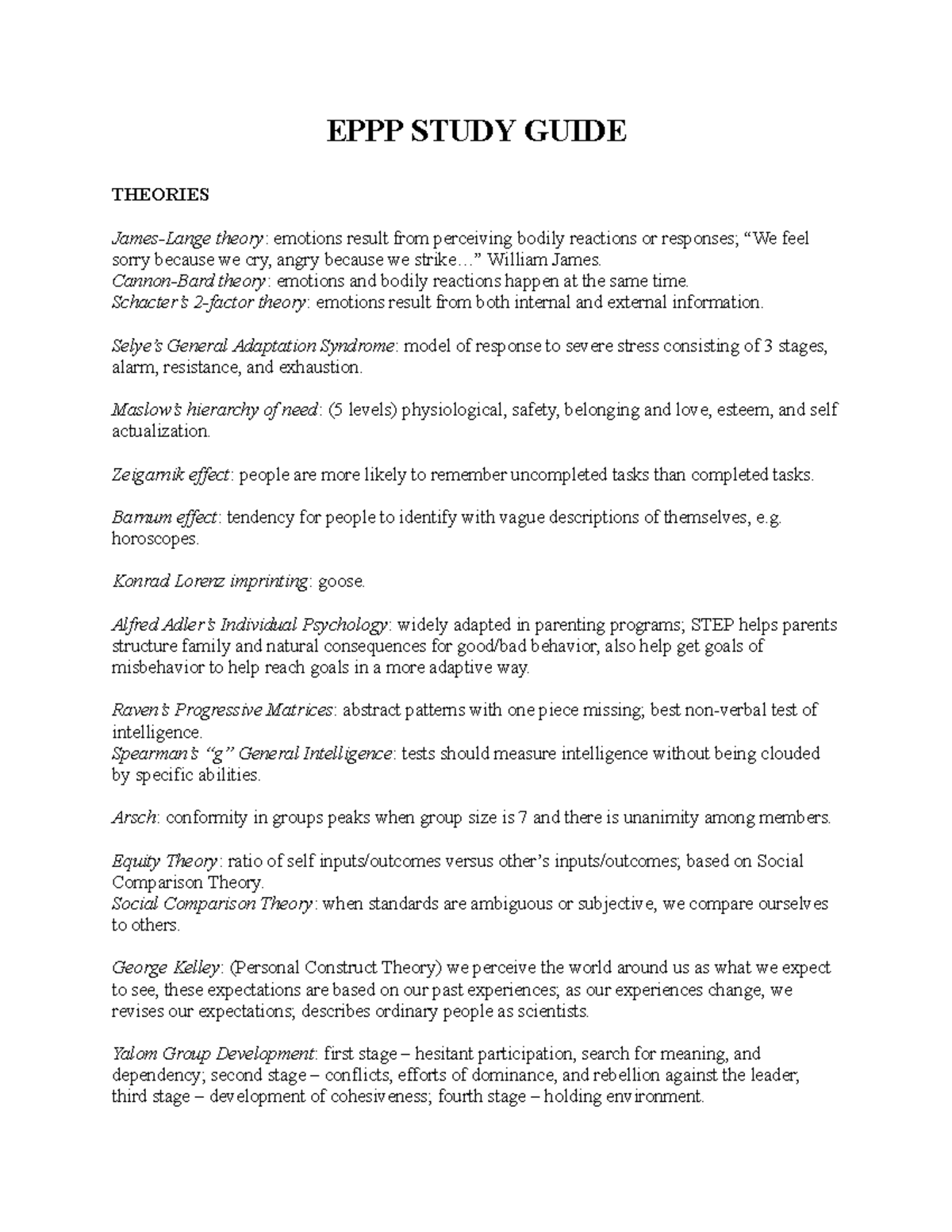EPPP Study Guide: Key Theories and Concepts in Psychology - Studocu