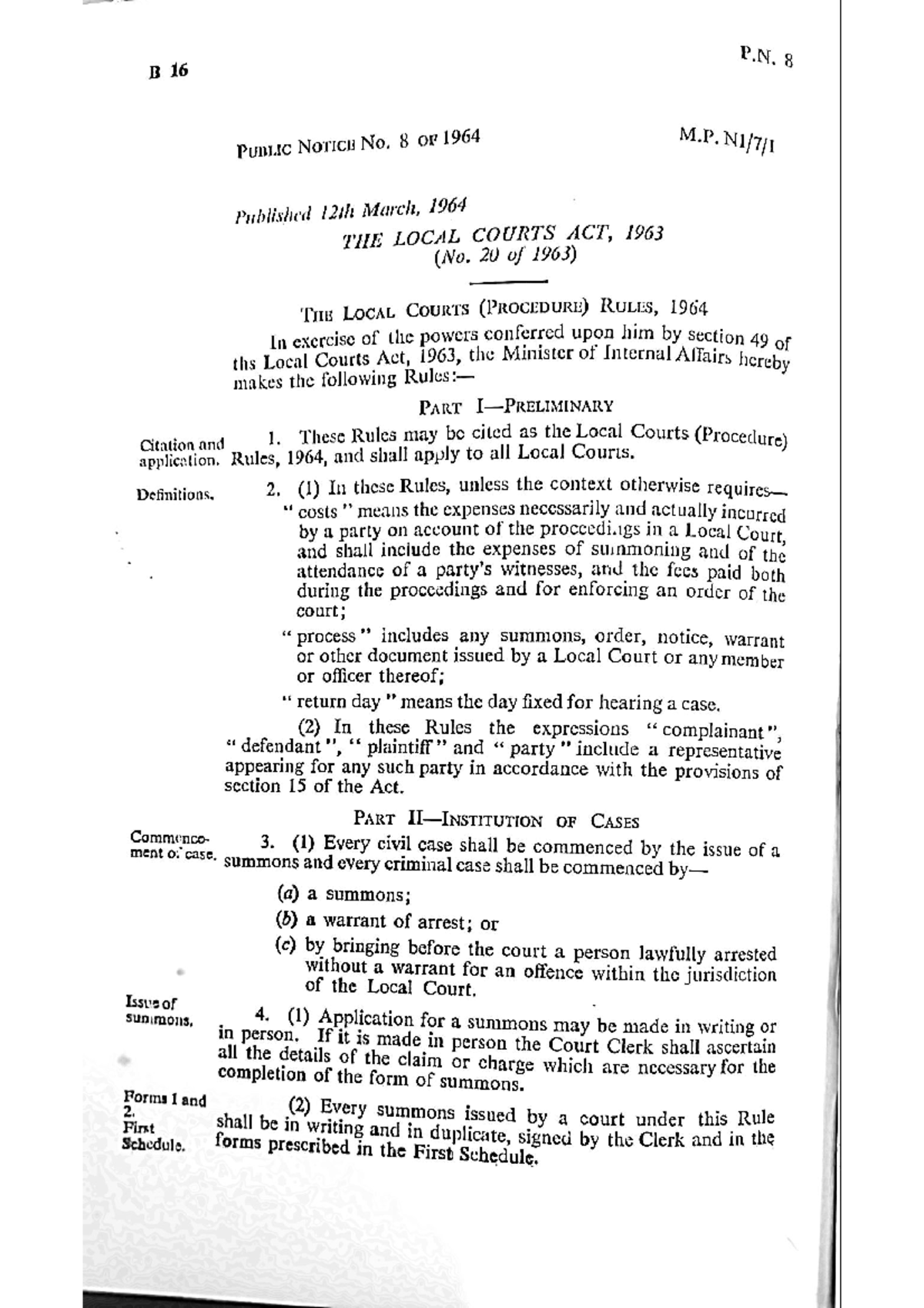 The Local Courts (Procedure) Rules, 1964 - P.N. 8 B 16 - Studocu