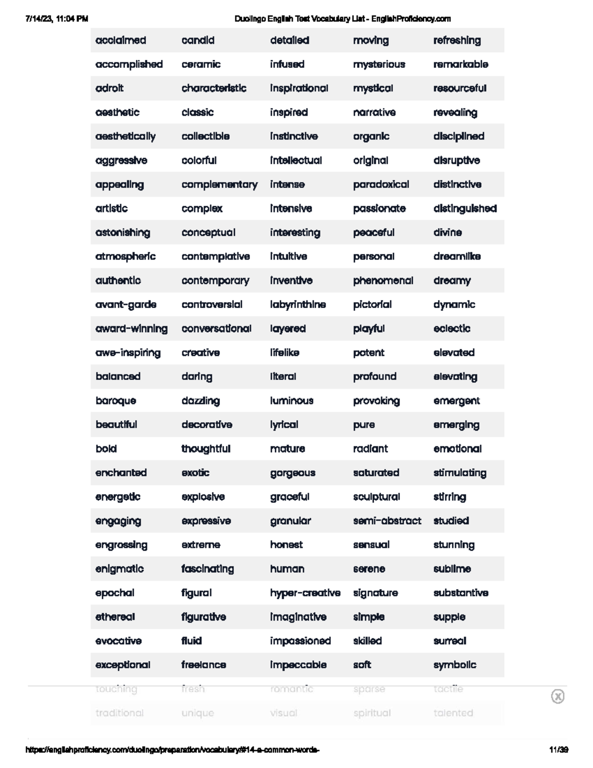 Duolingo English Test Vocabulary List - Proficiency Guide - Studocu