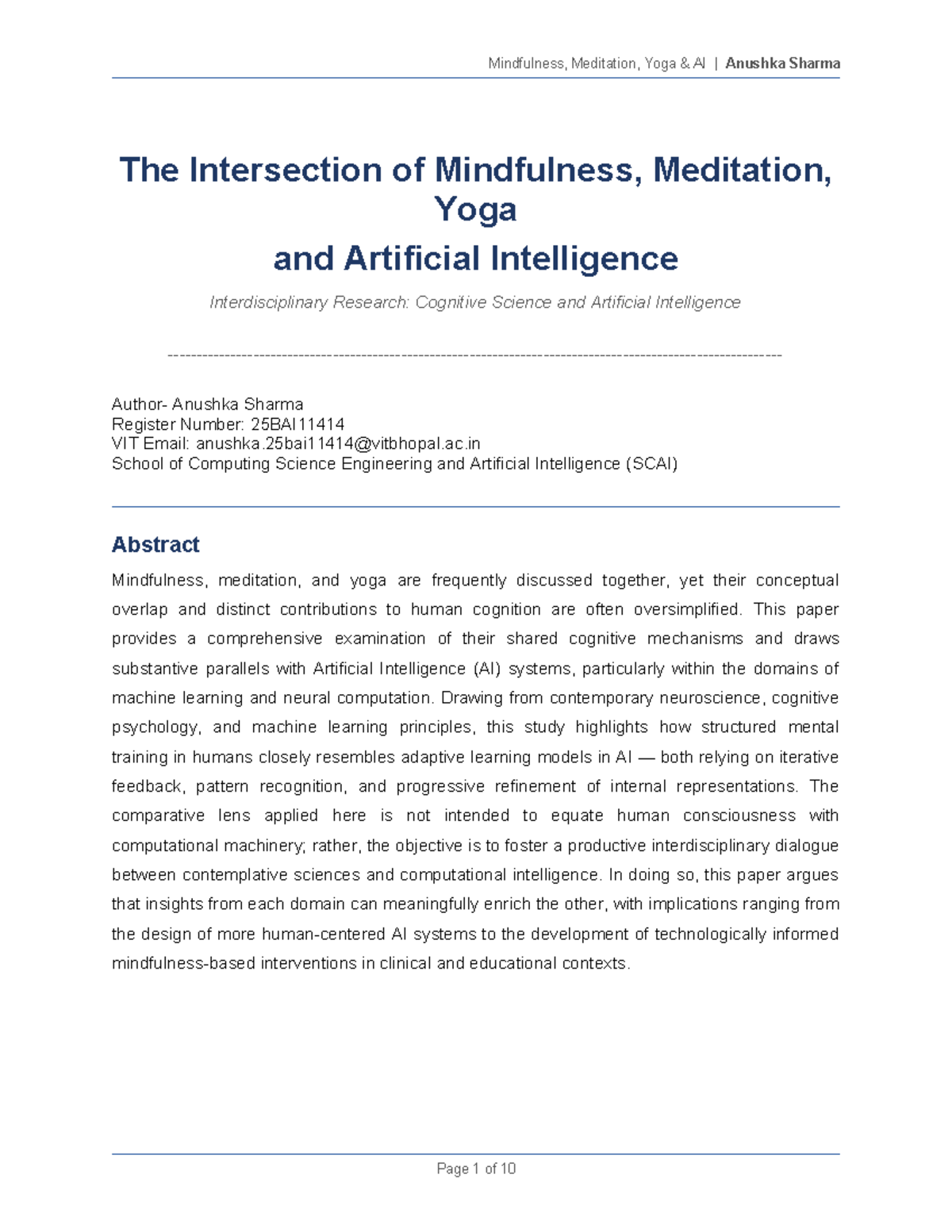 Mindfulness, Meditation, Yoga & AI: Interdisciplinary Insights ...