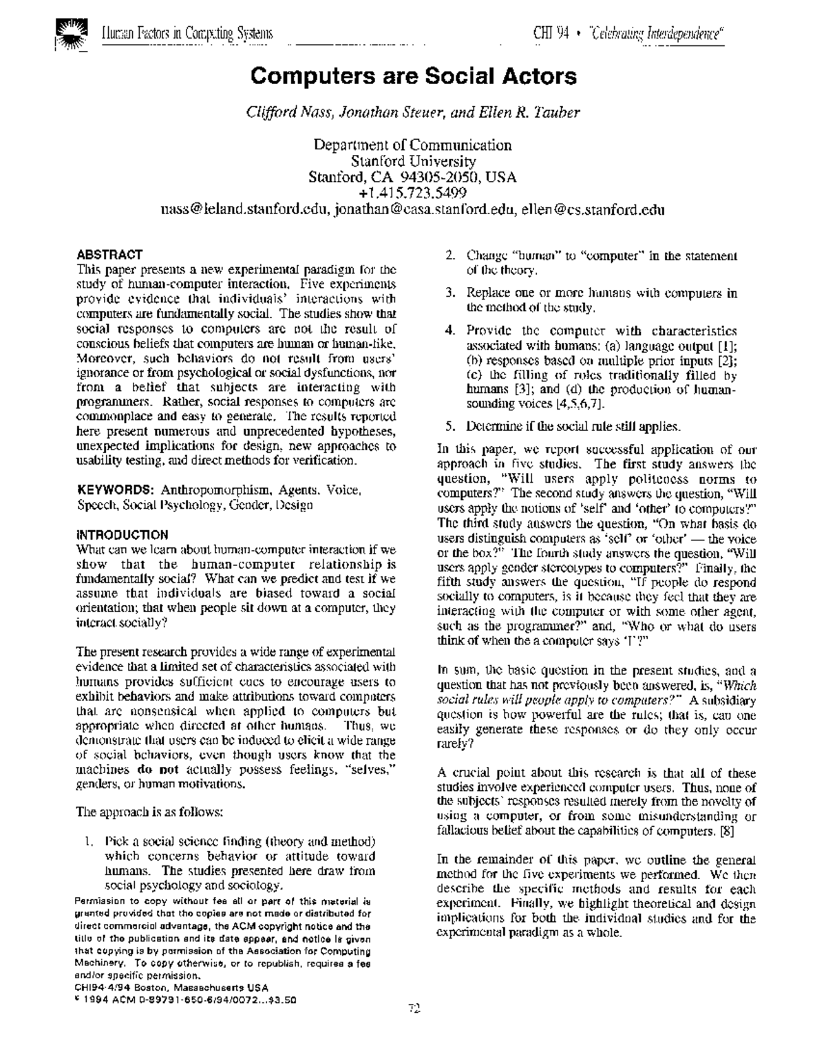 Computers as Social Actors: Insights from Human-Computer Interaction ...