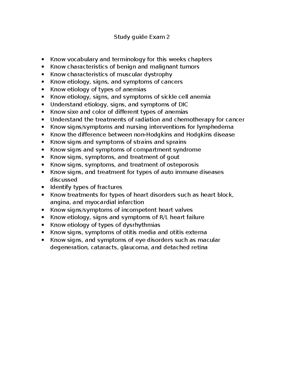 Study Guide for Exam 2 - Nursing: Key Terms & Conditions Overview - Studocu