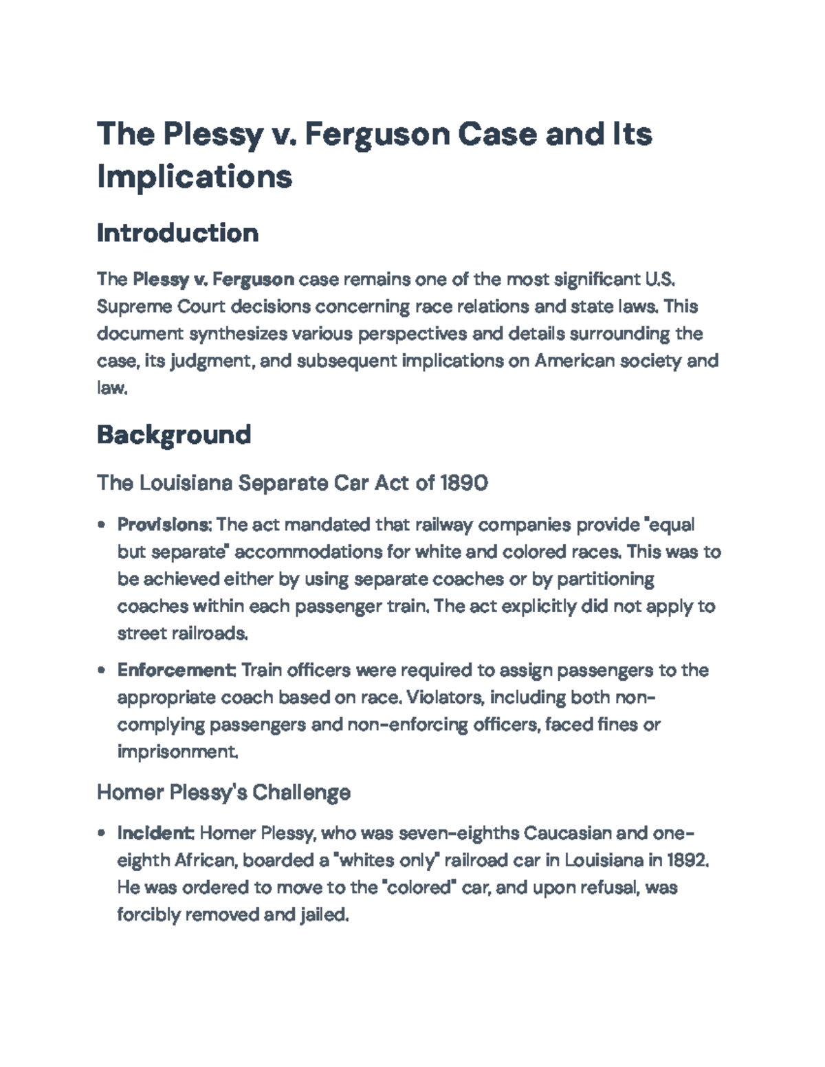 Plessy v. Ferguson: Landmark Case and Its Lasting Implications - The ...