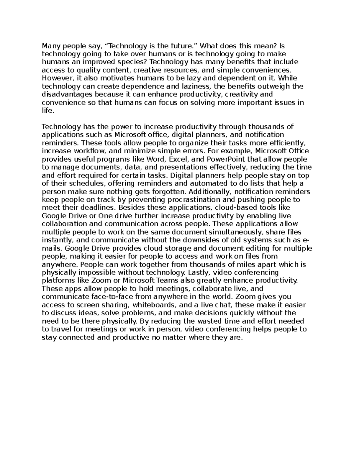 ENG 101 Essay: The Impact of Technology on Human Productivity - Studocu