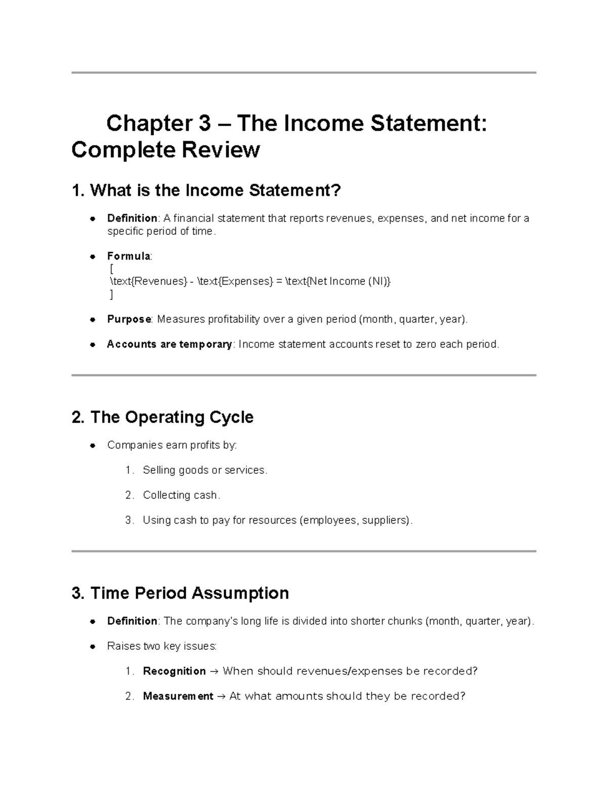 Ch. 3 Income Statement: Comprehensive Study Guide Notes - Studocu