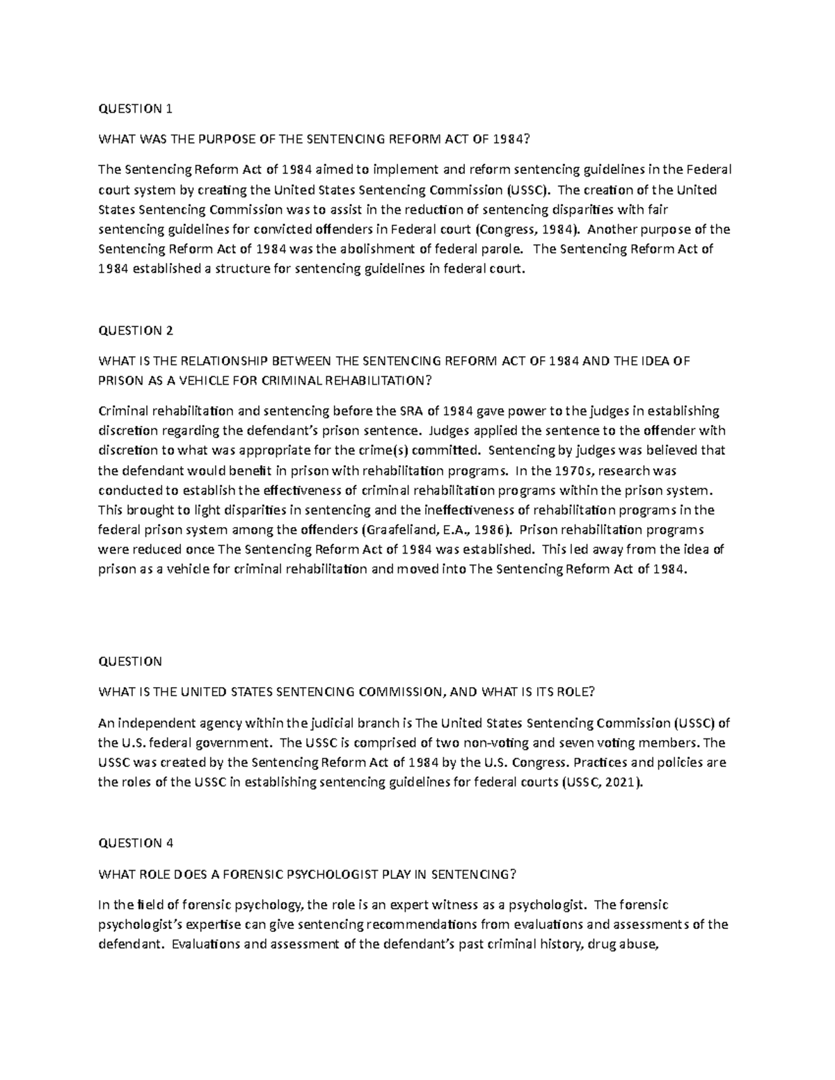 Psy 205 Final Quiz on Sentencing Reform Act of 1984 and Forensics - Studocu