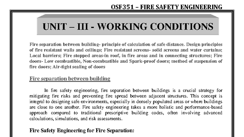 OSF351 FIRE SAFETY ENGINEERING: Principles of Fire Separation and ...