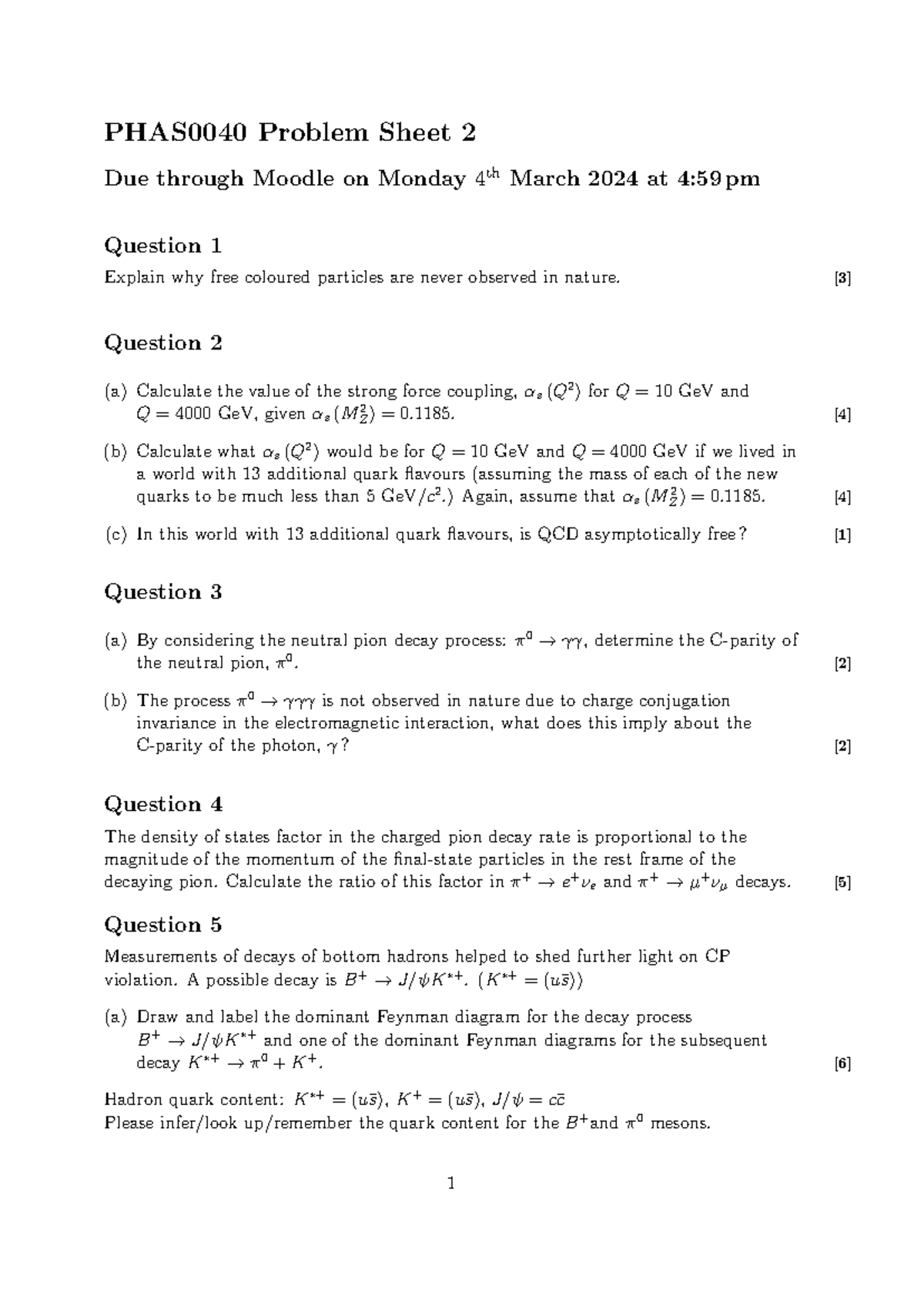 PHAS0040 Problem Set 2: Advanced Concepts in Particle Physics - Studocu