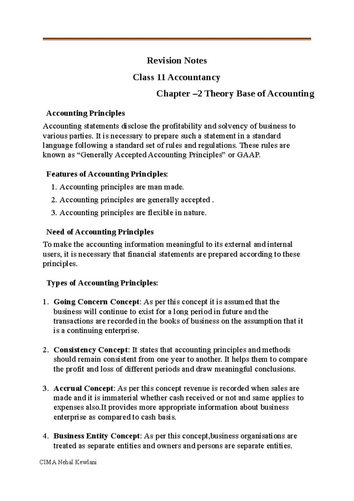Class 11 Accountancy Chapter 2 Revision Notes: Accounting Principles ...