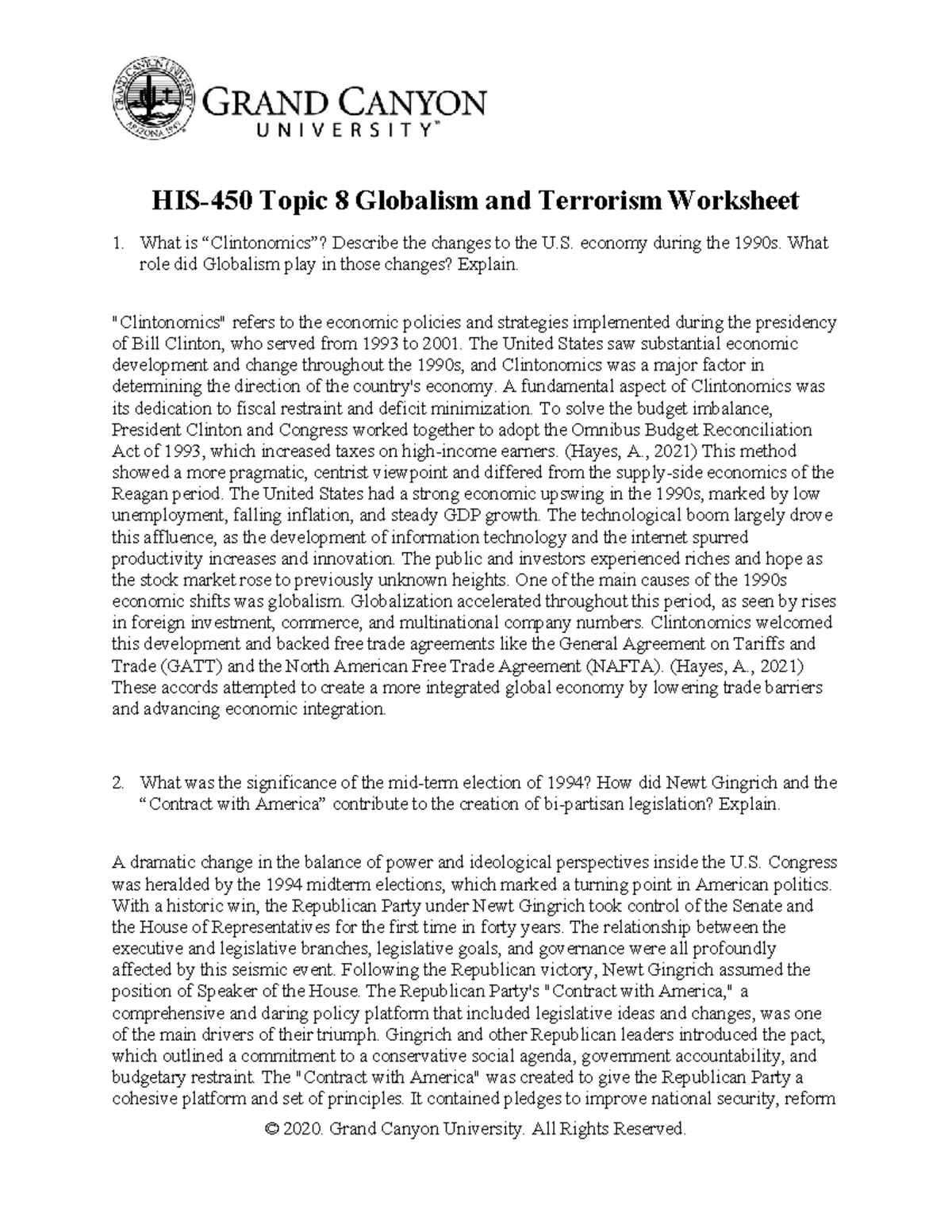 HIS 450 T8 Globalism and Terrorism Worksheet: Analysis and Insights ...