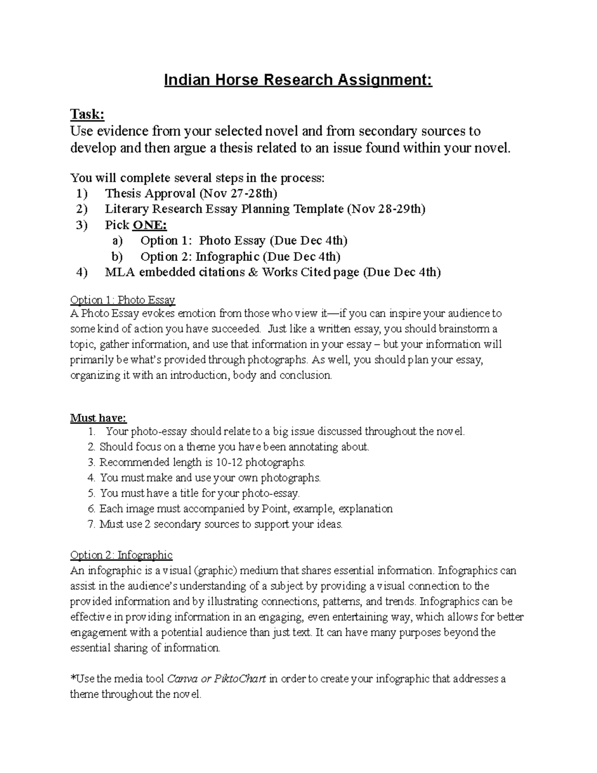 Indian Horse Research Assignment: Thesis & Project Guidelines - Studocu
