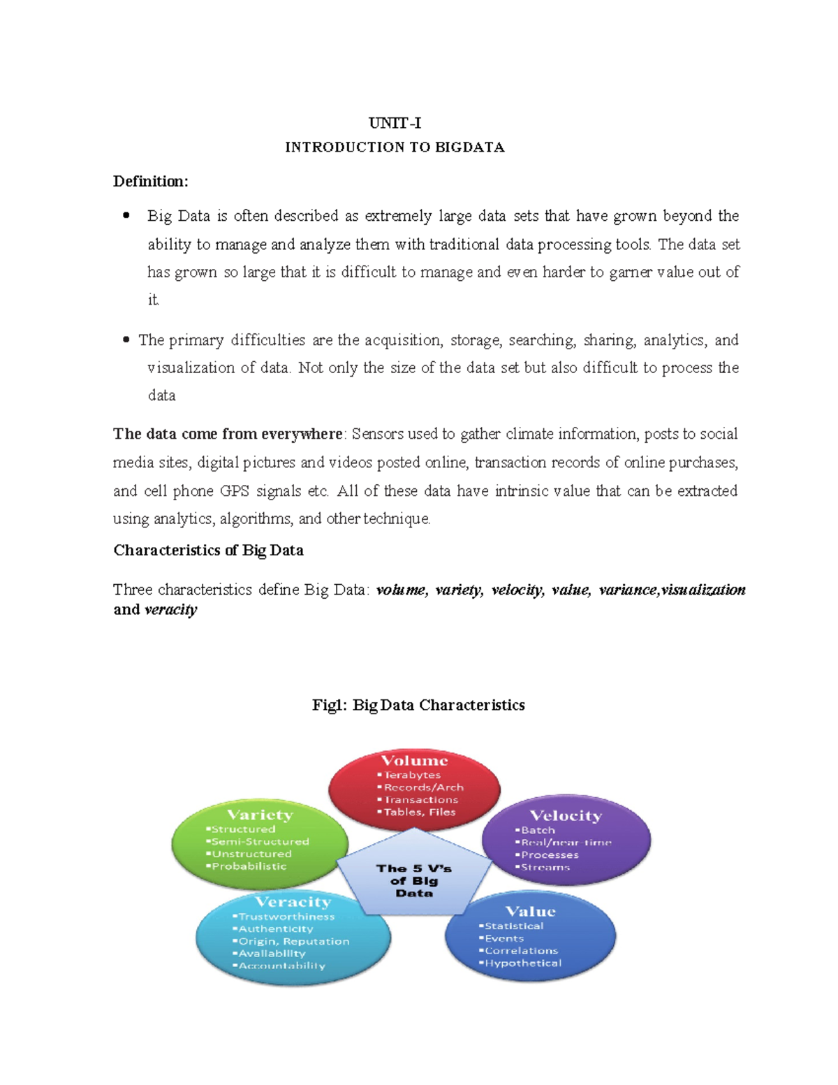 UNIT-1 BDA - UNIT-I INTRODUCTION TO BIGDATA Definition: Big Data is ...