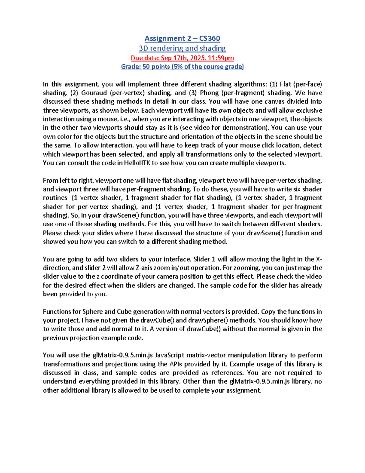 Assignment 2 CS360: 3D Rendering & Shading Techniques - Studocu