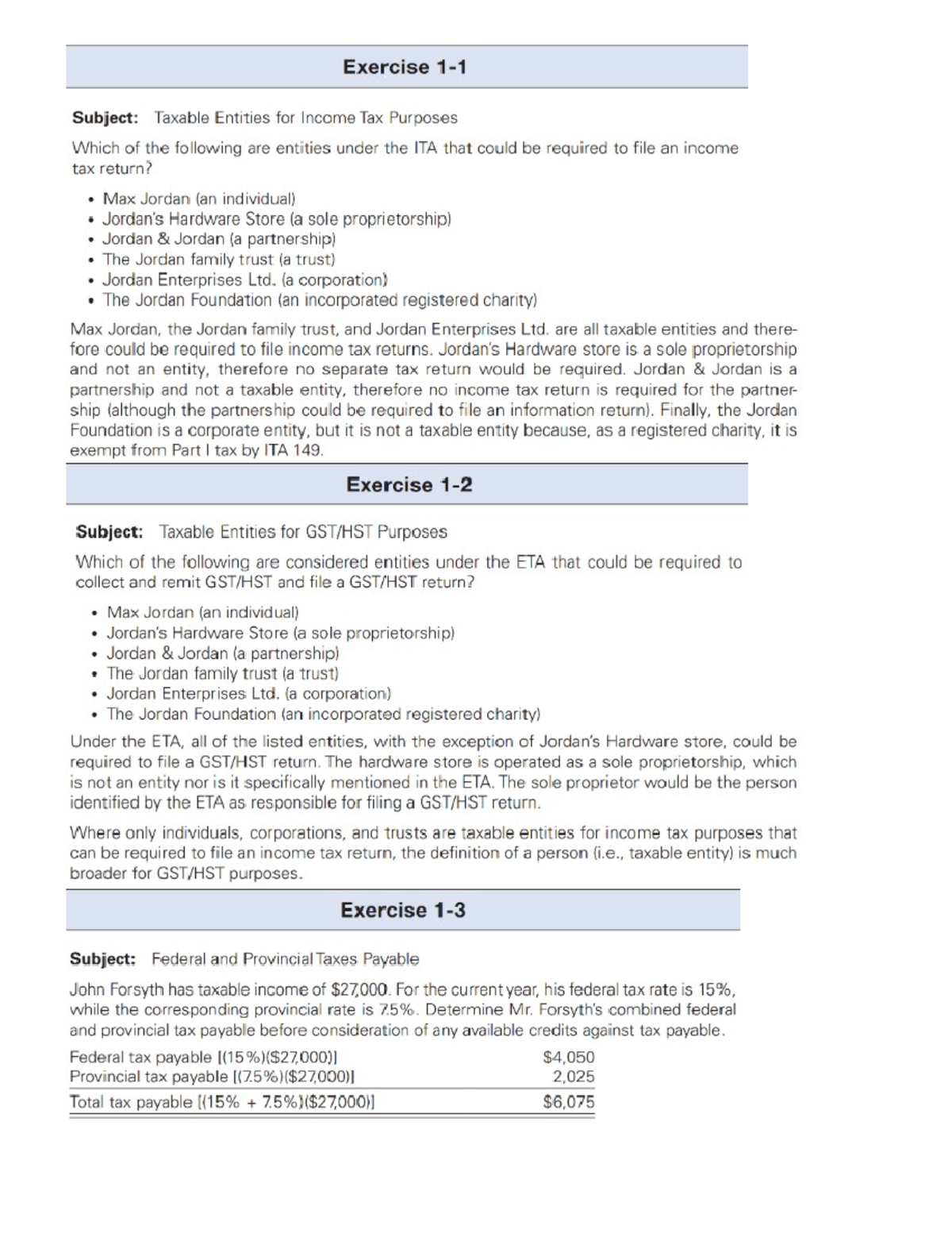 Exercise Subject: Taxable Entities and Income Tax Returns Analysis ...