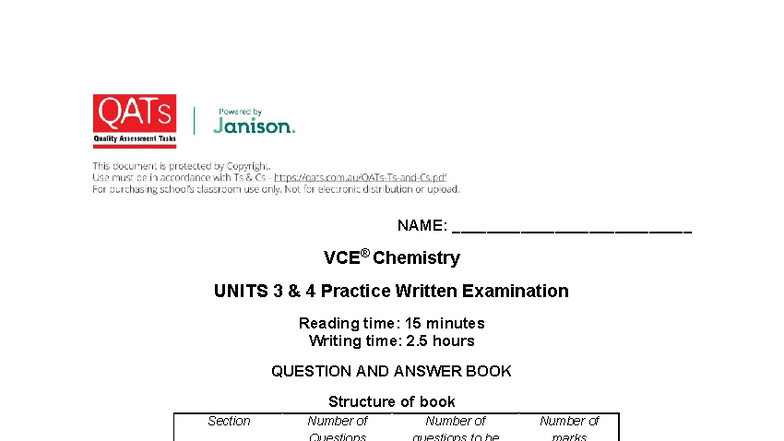 2024 Chemistry Units 3 & 4 Exam Practice Test - Studocu