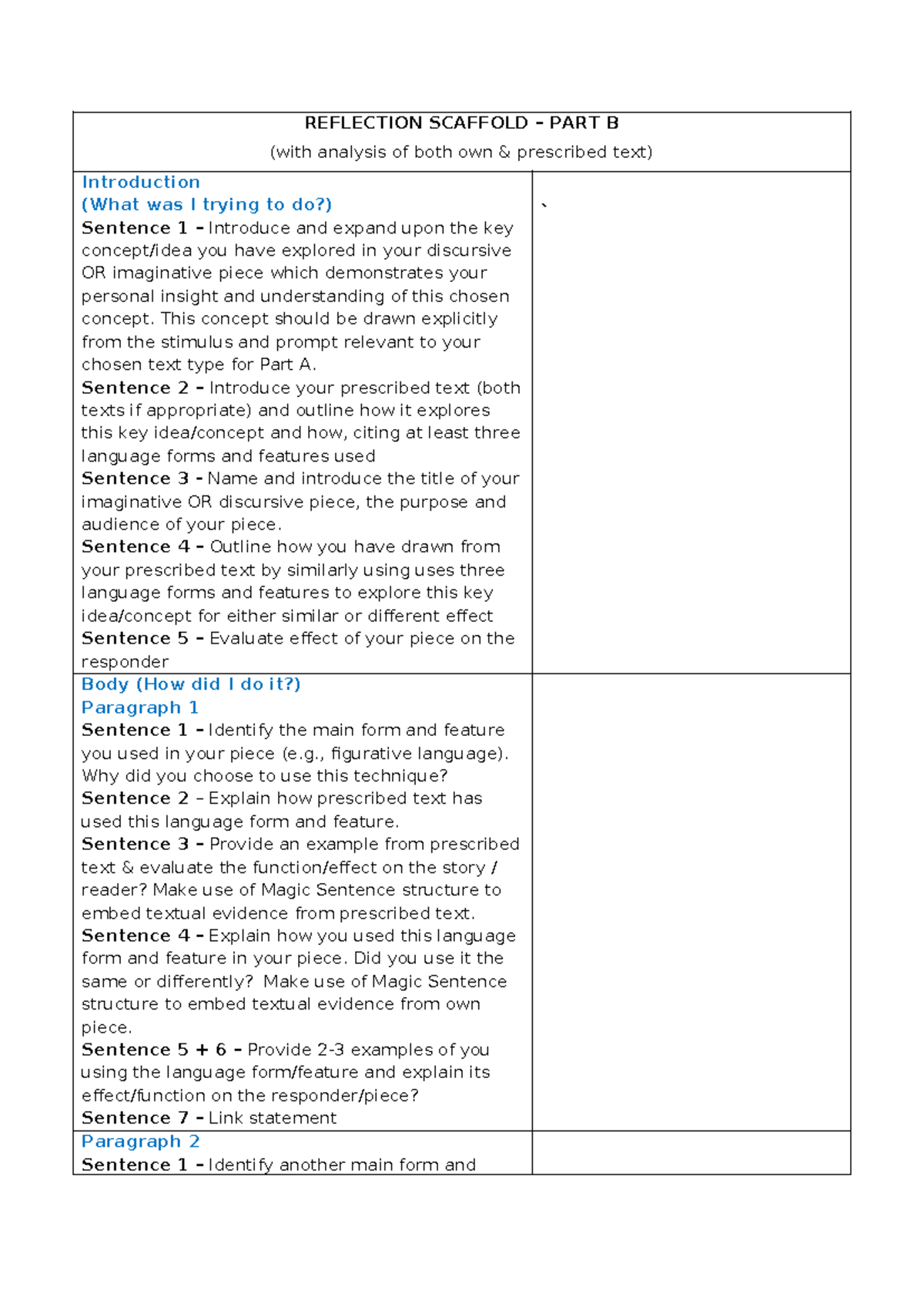 Reflection Scaffold Part B: Analyzing Prescribed Texts - Studocu