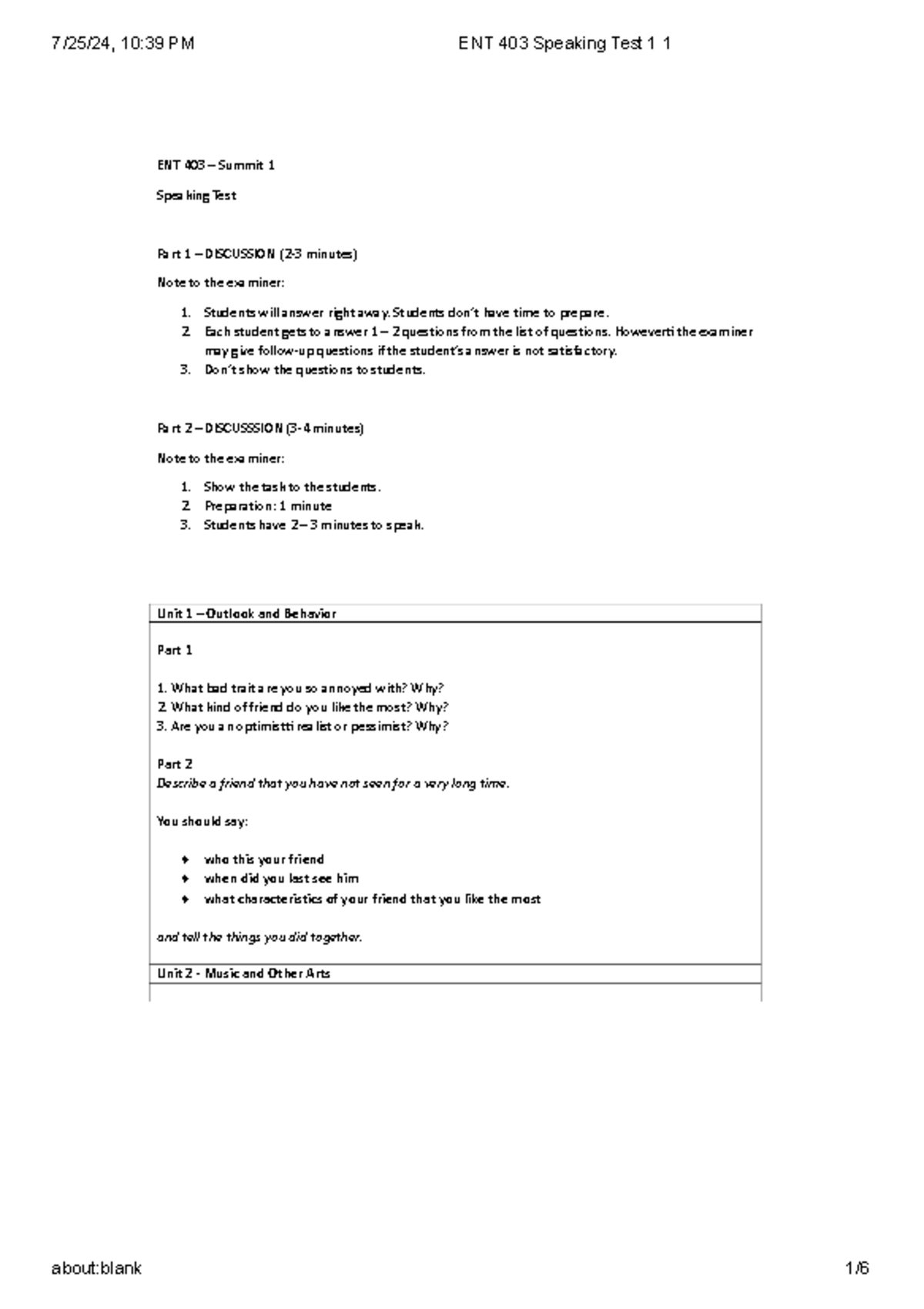ENT 403 – Speaking Test Summit 1 Detailed Discussion Guide - Studocu