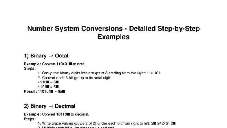 Number System Conversions: Detailed Examples and Steps - Studocu
