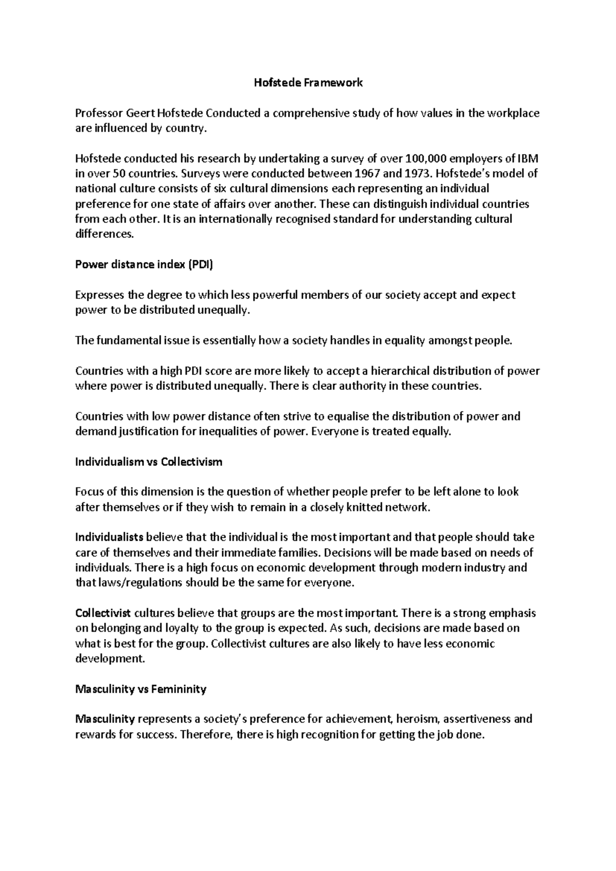 Hofstede Framework - Hofstede Framework Professor Geert Hofstede ...