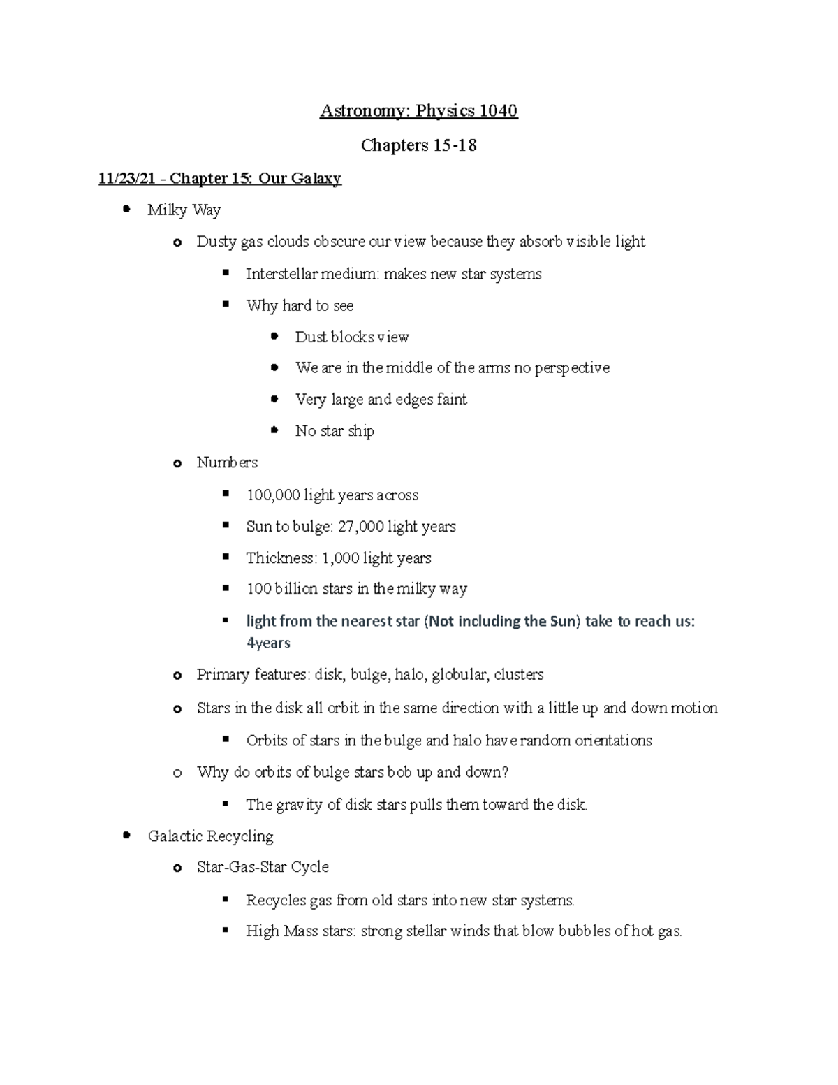 Astronomy P1040 Lecture Notes: Chapters 15-18 Overview - Studocu