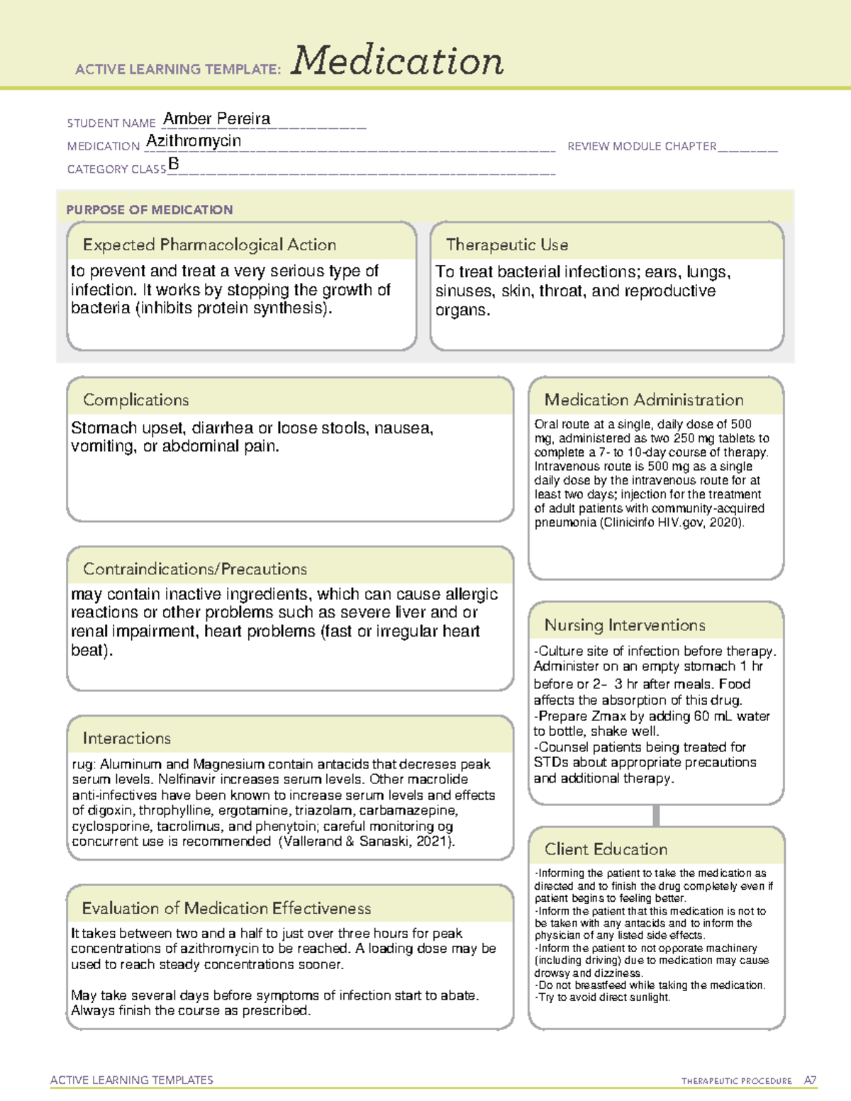Active Learning Template: Azithromycin Medication Overview - Studocu